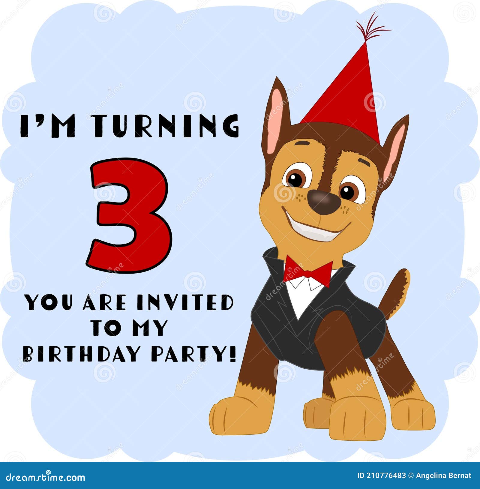Birthday Invitation for a Kid Who is Turning 3. Paw Patrol Chase ...