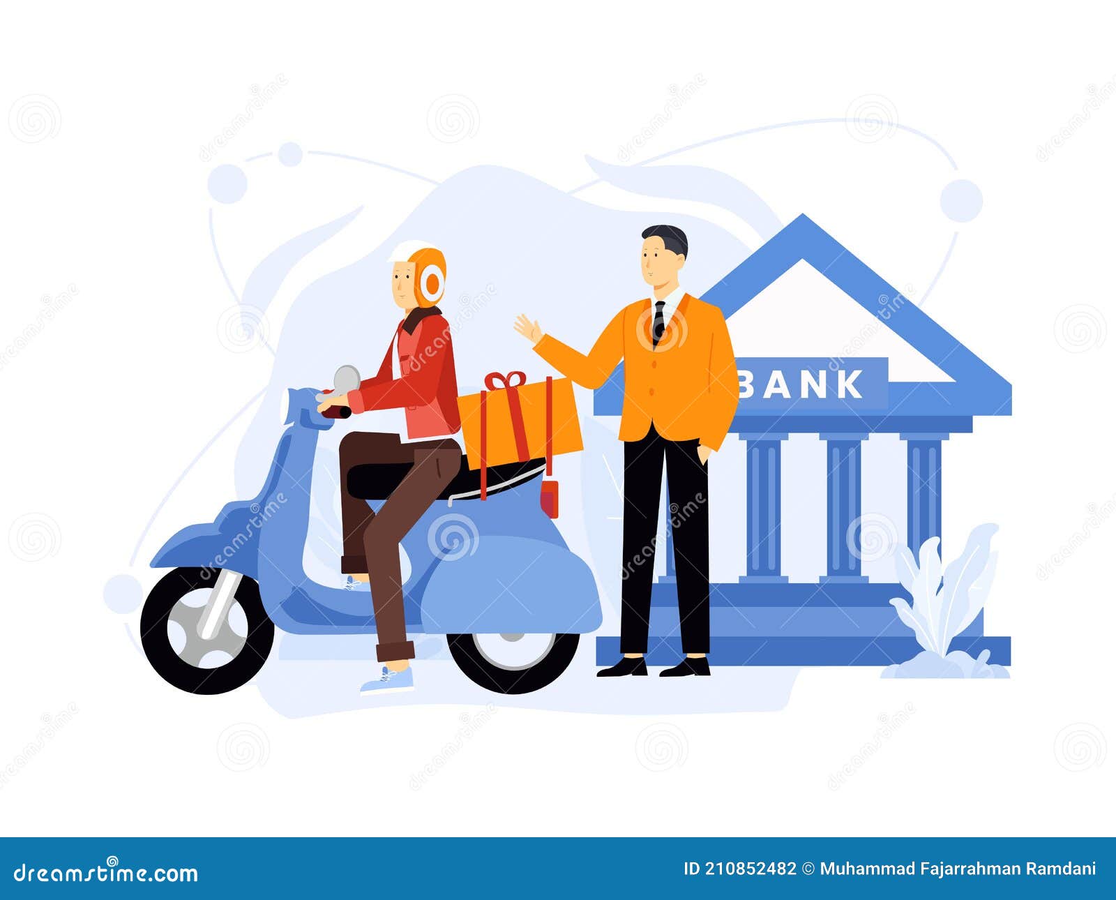 The Bank Clerk Gives Gifts To the Courier To Send To Customers Stock ...