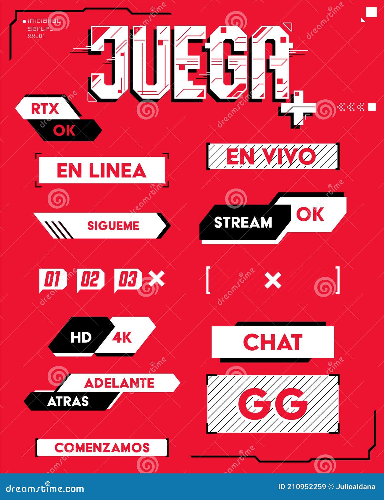 Gaming Stream Interface Elements in Spanish, Vector Editable Design ...