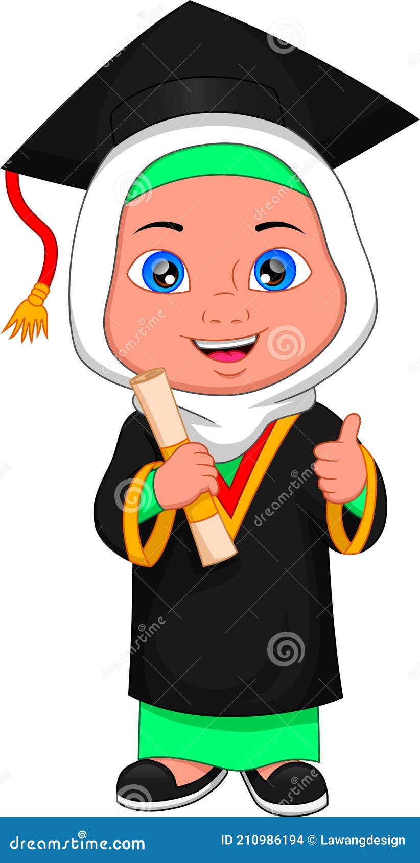 Cartoon Moslem Girl in Graduation Costume Stock Vector - Illustration ...