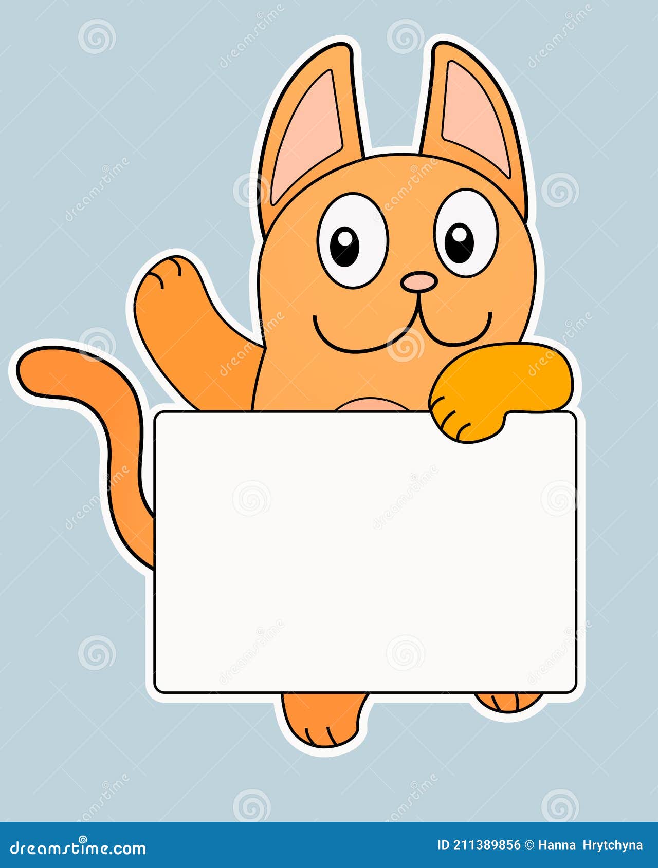Ginger Cute Cat Holding a Sign with Copy Space for Your Text - Vector ...