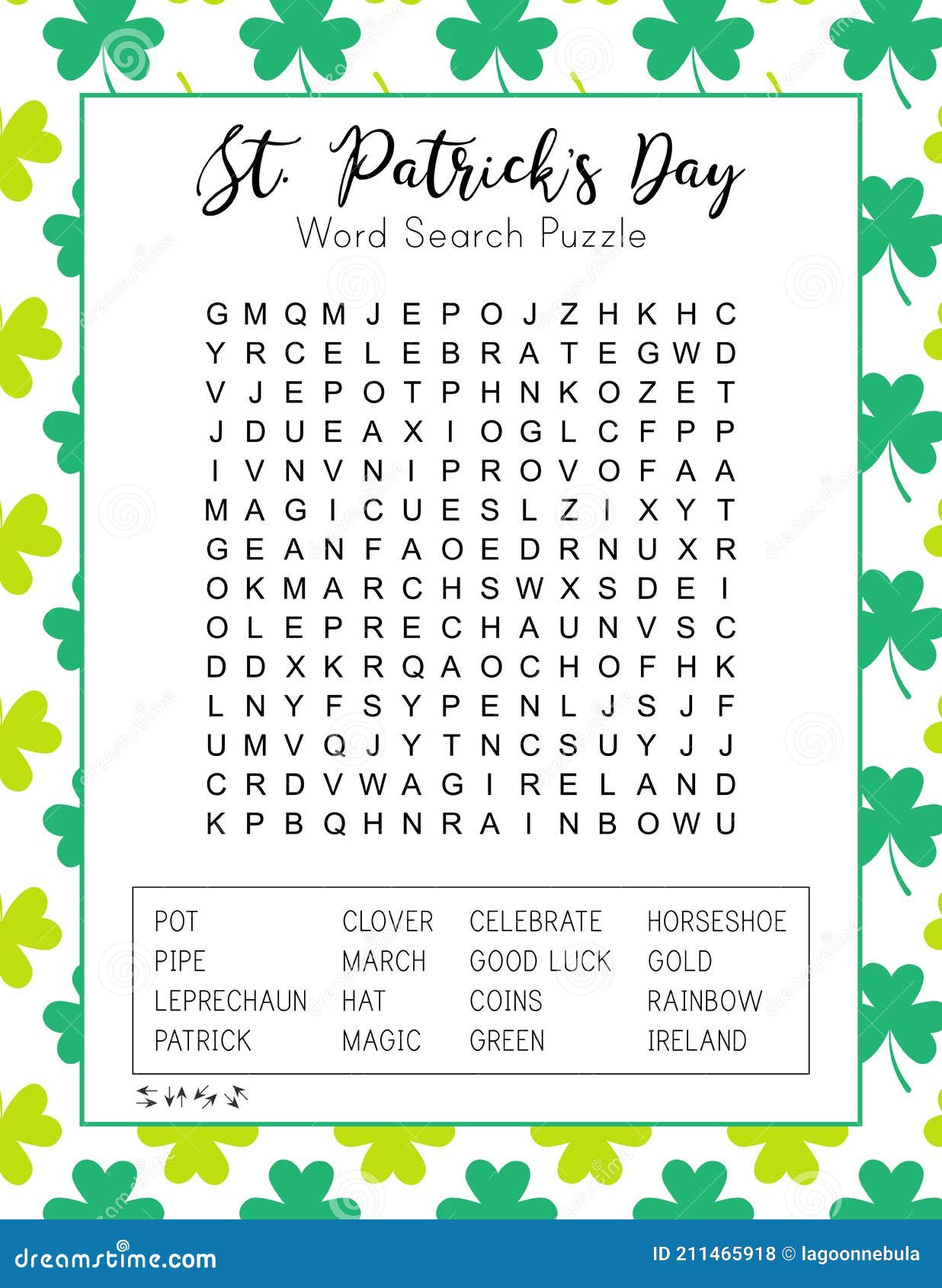 St. Patrick`s Day Word Search Puzzle. Festive Worksheet for Learning ...
