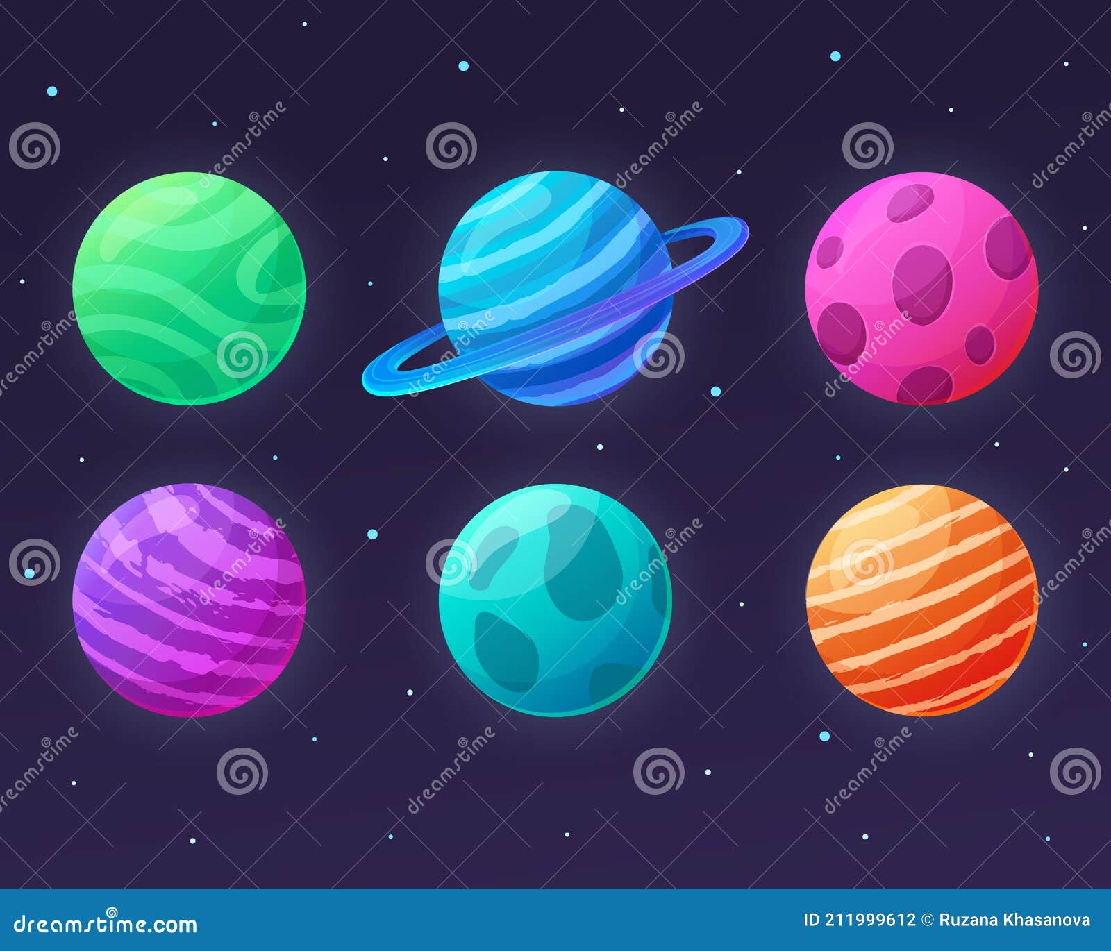 Set Of Colored Planets. Fancy Sphere With Oceans, Continents ...