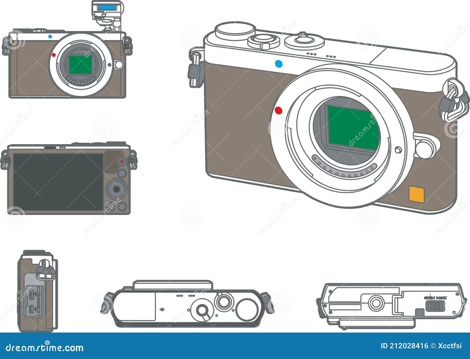 A Vector Illustration of a Multi-angle View of a Digital Mirrorless ...