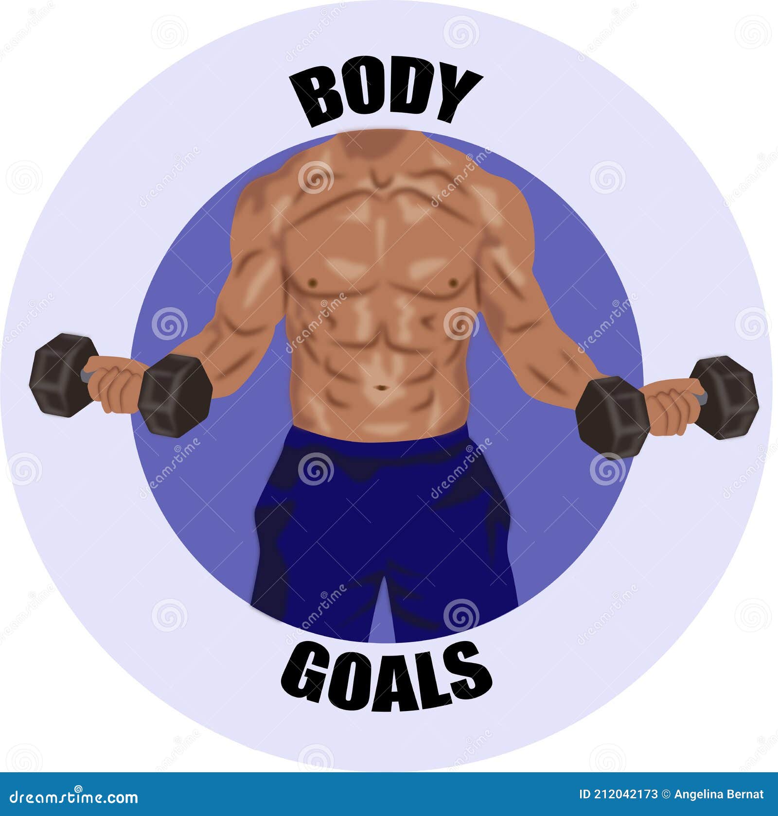 Man Body Goals. Boy is Holding Dumbbells and Having Perfect Abs. Stock ...