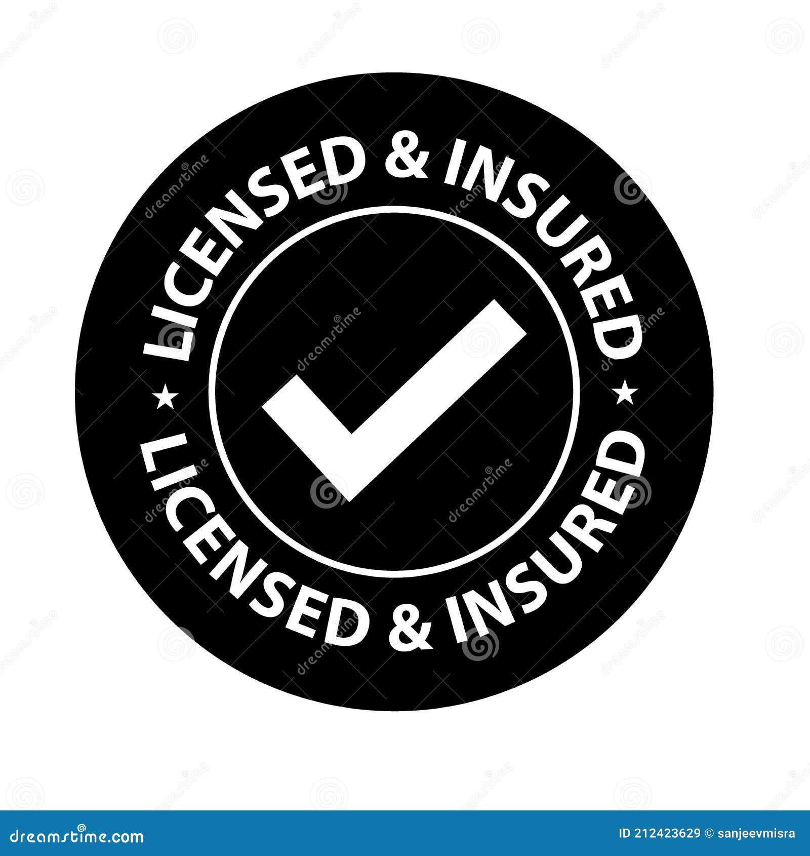 Licensed Insured Badge With A Check Mark. Label Or Sticker Vector ...