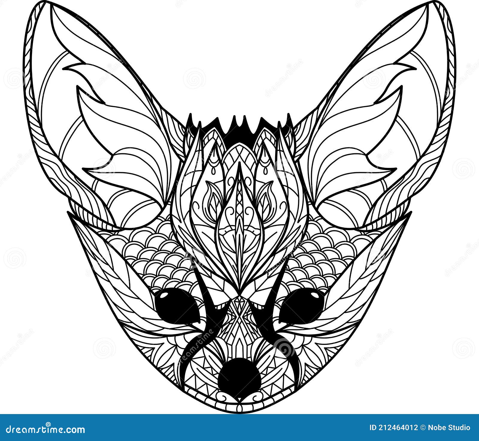 Desert Fox Head Zentangle for Adult Coloring Page or Decoration Stock ...
