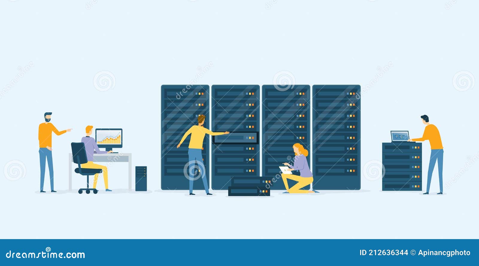 Flat Vector Business Datacenter Technology with Cloud Computing Service Concept and Developer ...