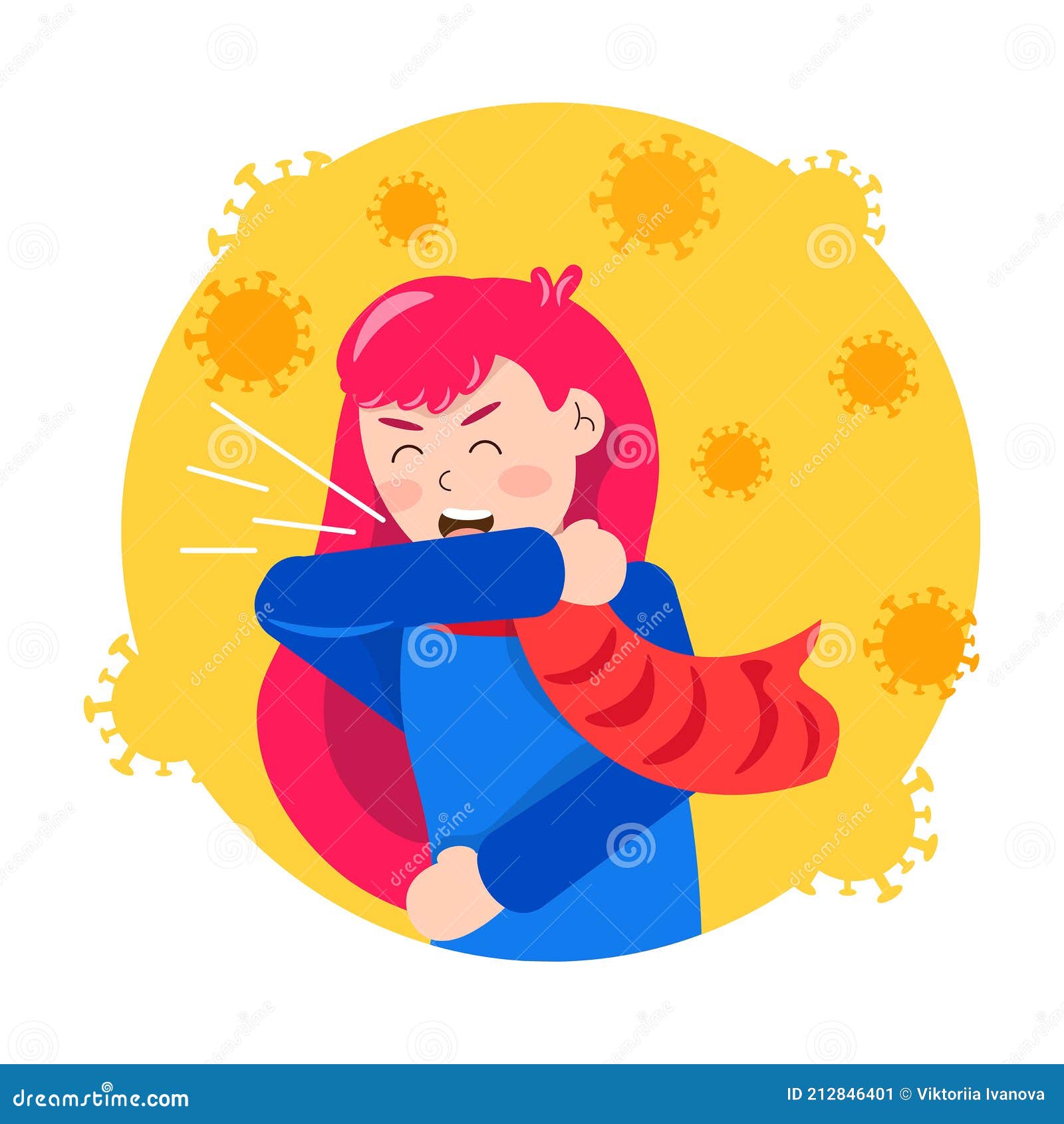 Cough from Coronavirus. Sickness. Flat Vector Illustration. a Girl is ...