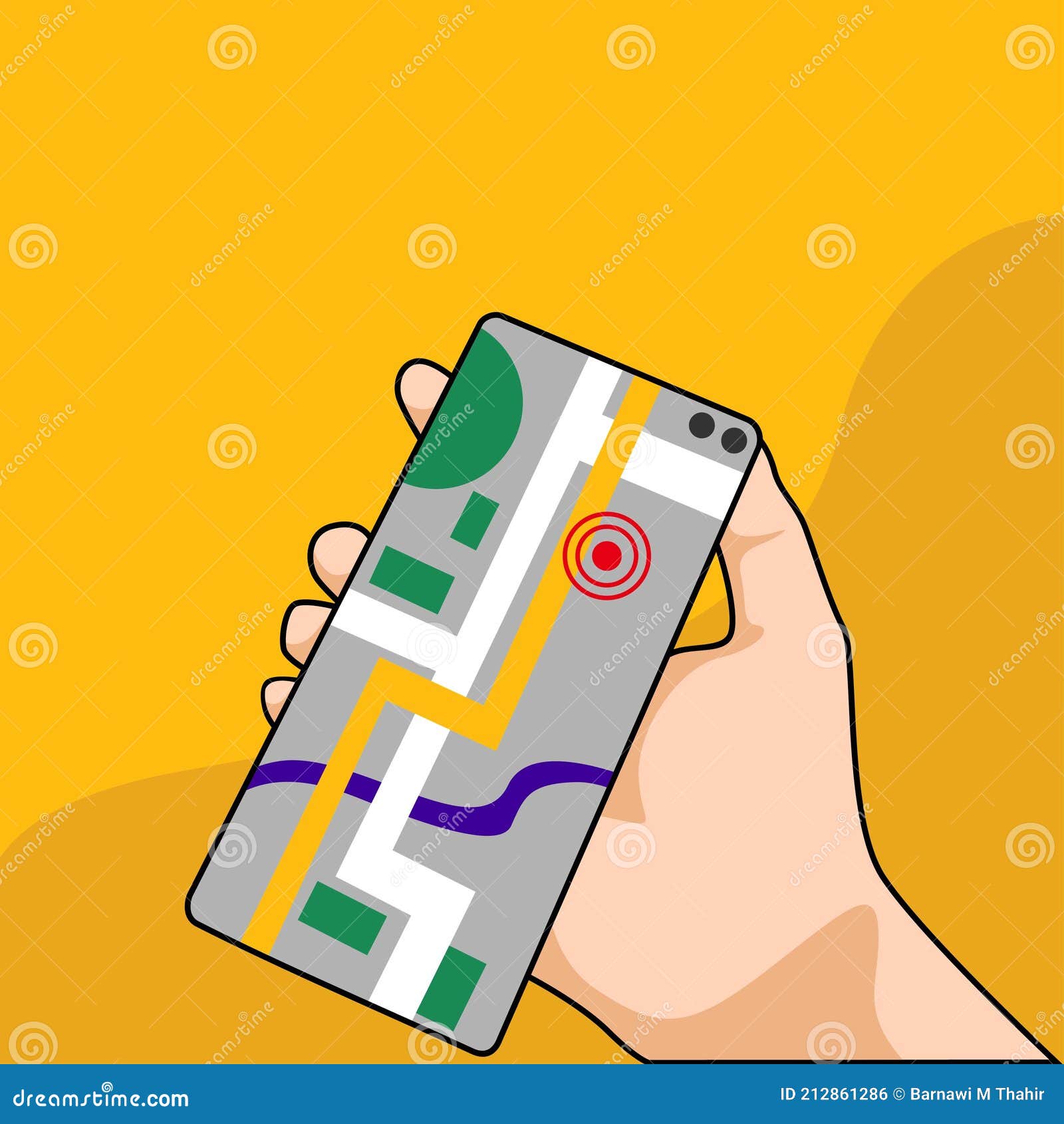 Hand Holding Phone with Map and Marker. Mobile Gps Navigation and ...