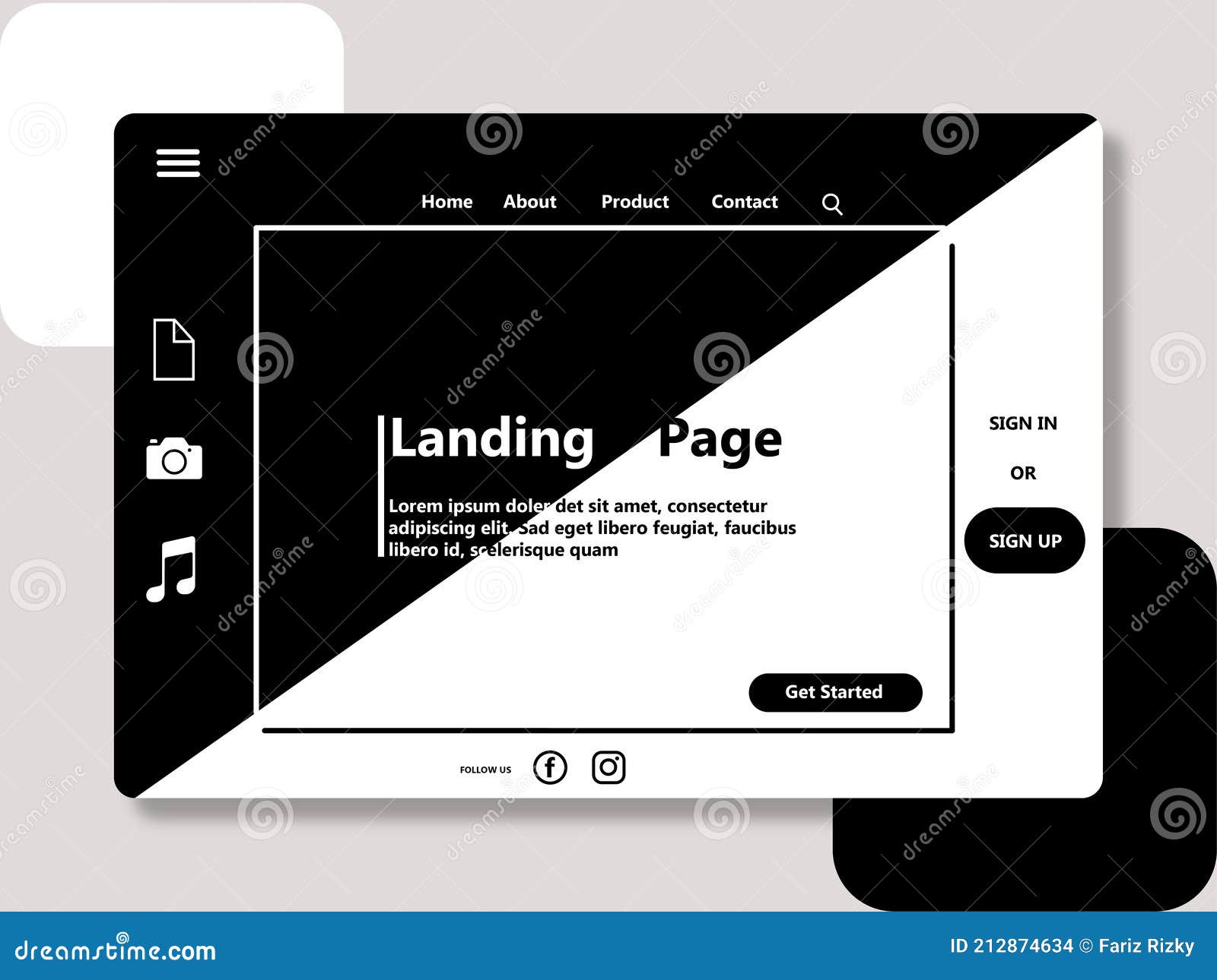 Landing Page Simple Black and White Stock Illustration - Illustration ...