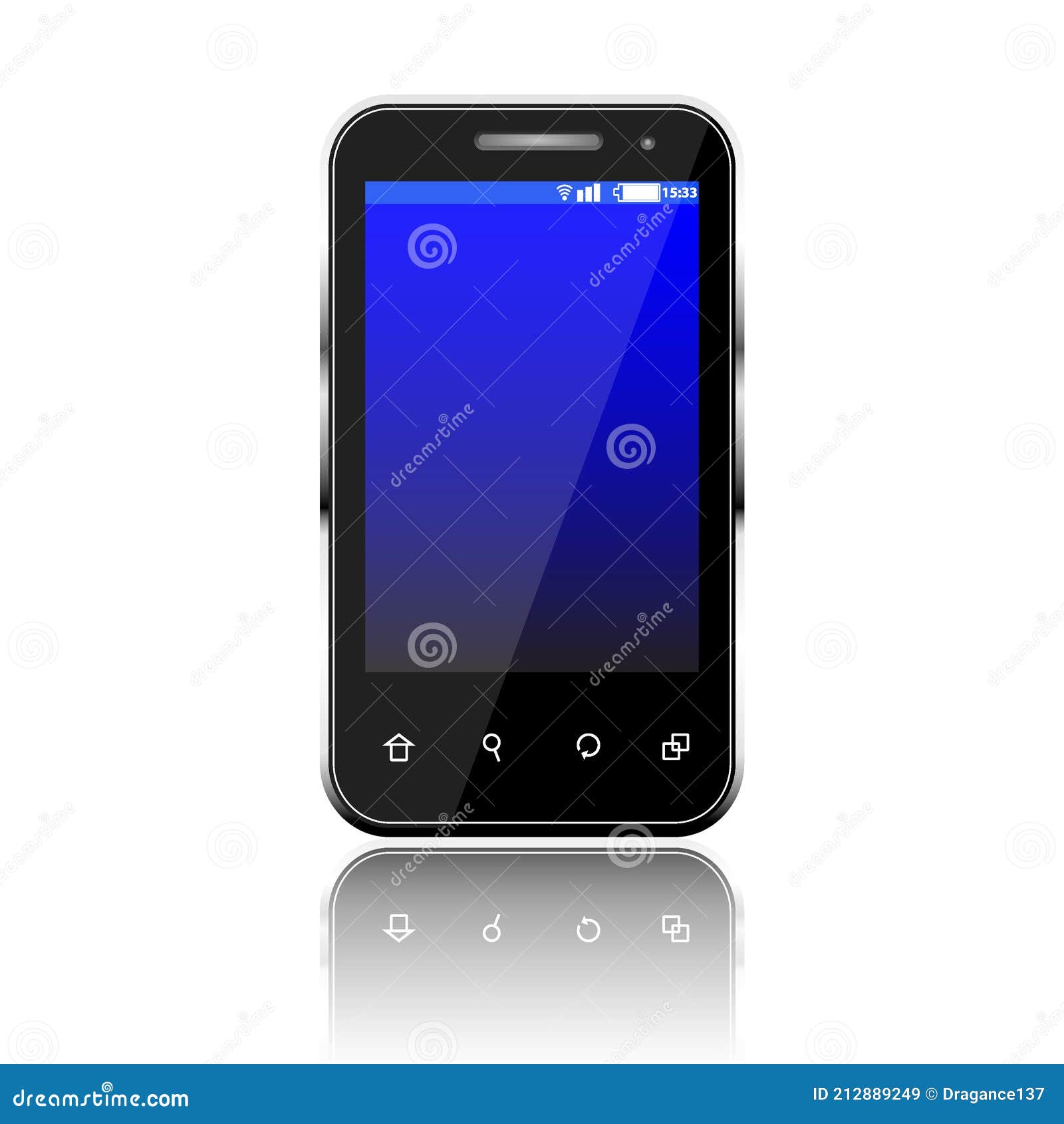 Black Modern Trendy Mobile Phone with Blue Screen Front View Stock ...
