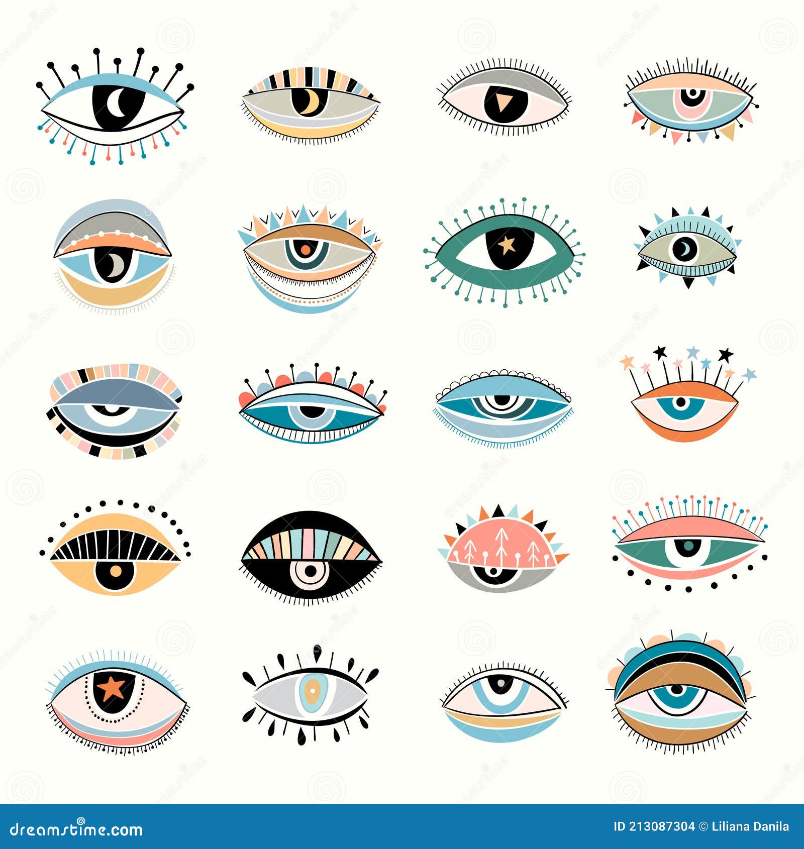 Decorative Colorful Different Boho Eyes Collection Stock Vector ...