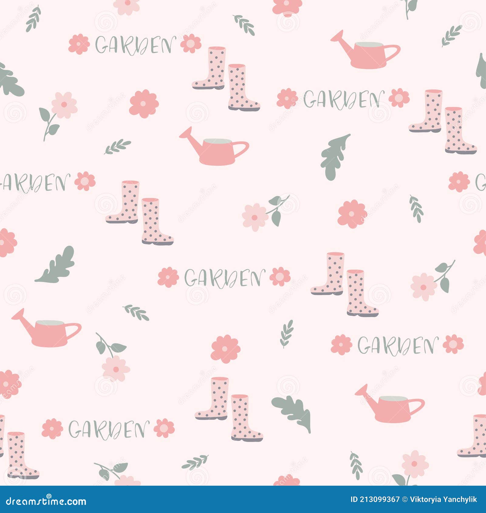 Cute Pink Garden Seamless Pattern. Stock Vector - Illustration of card ...
