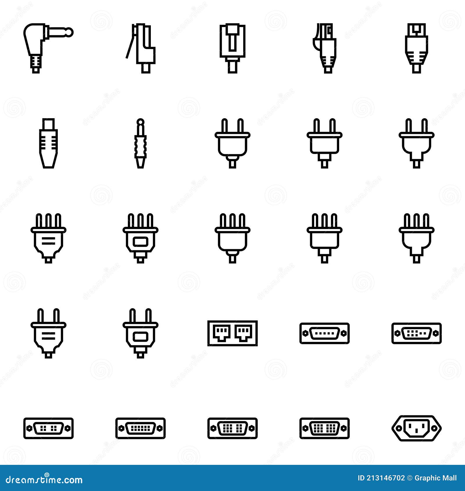 Outline Icons for Connectors and Cables. Stock Illustration ...