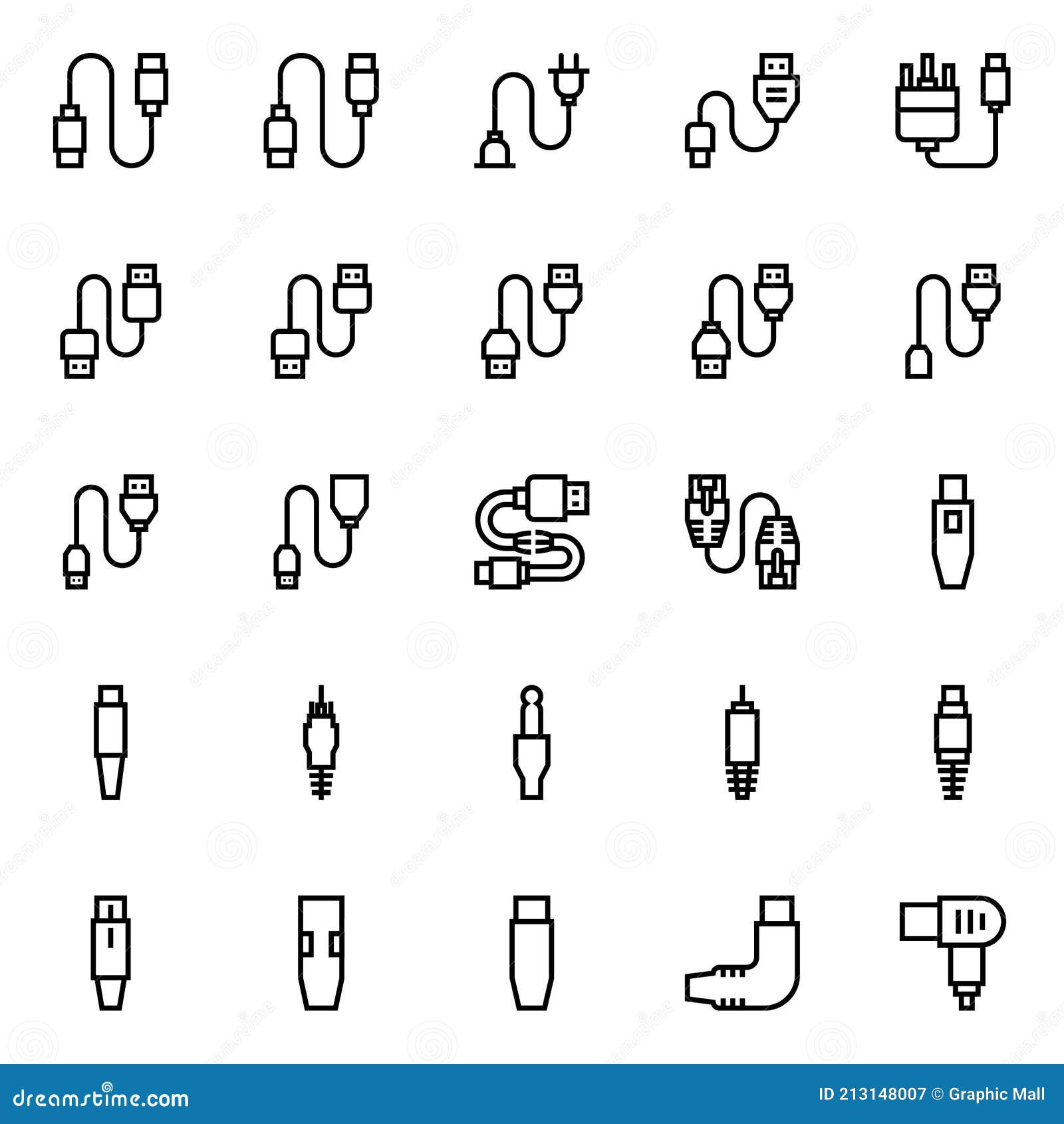 Outline Icons for Connectors and Cables. Stock Illustration ...