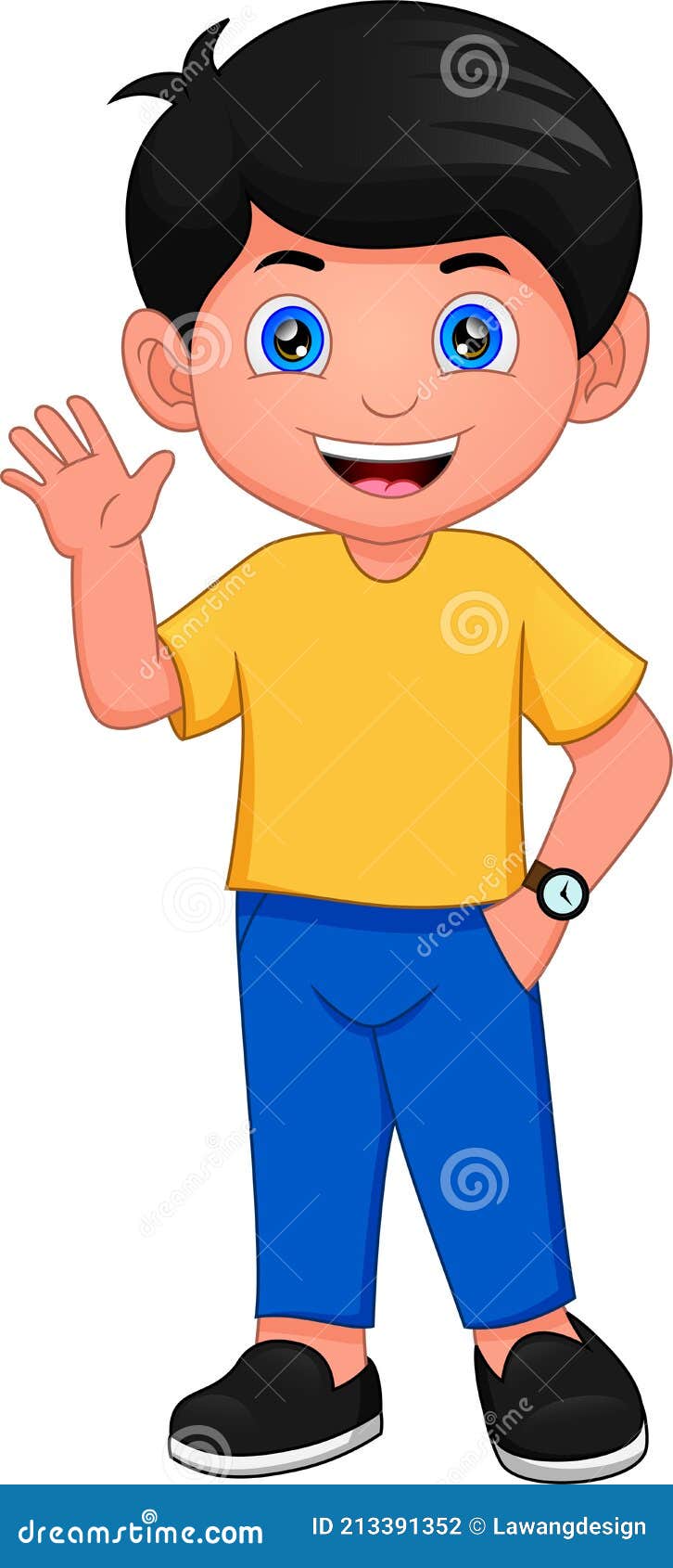 Cute Boy Waving Isolated on White Background Stock Vector ...