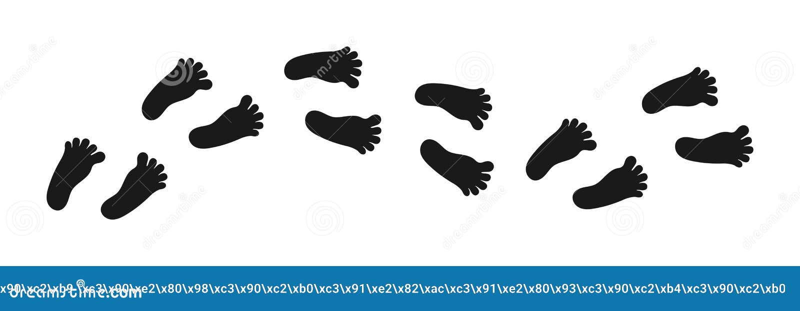 Line of Foot Black Icon Set. Foot Trail. Bare Human Footprints Track ...