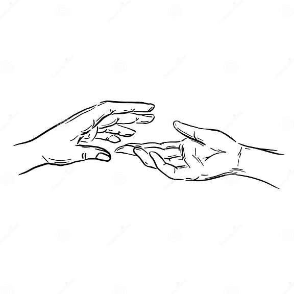 Sketch of Two Human Hands Reaching Towards Each Other in Close-up ...