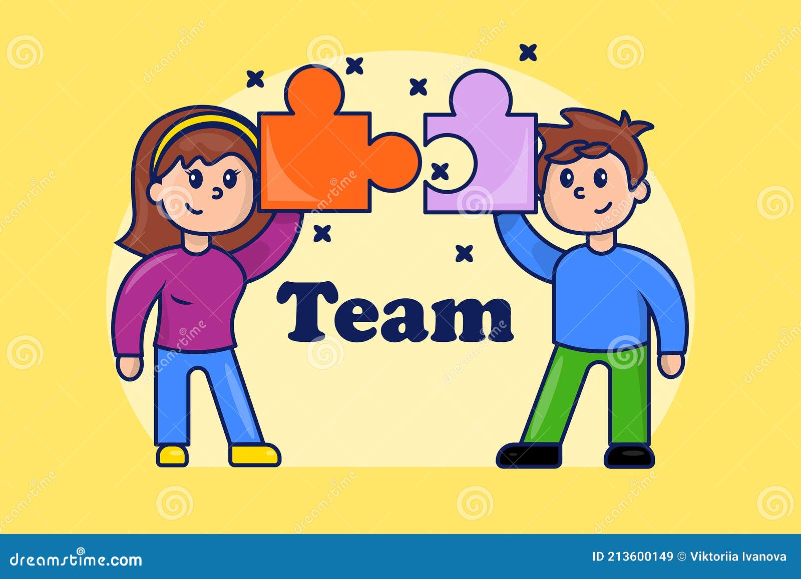 People With Puzzles. Teamwork. Creating An Idea Together. Cartoon ...