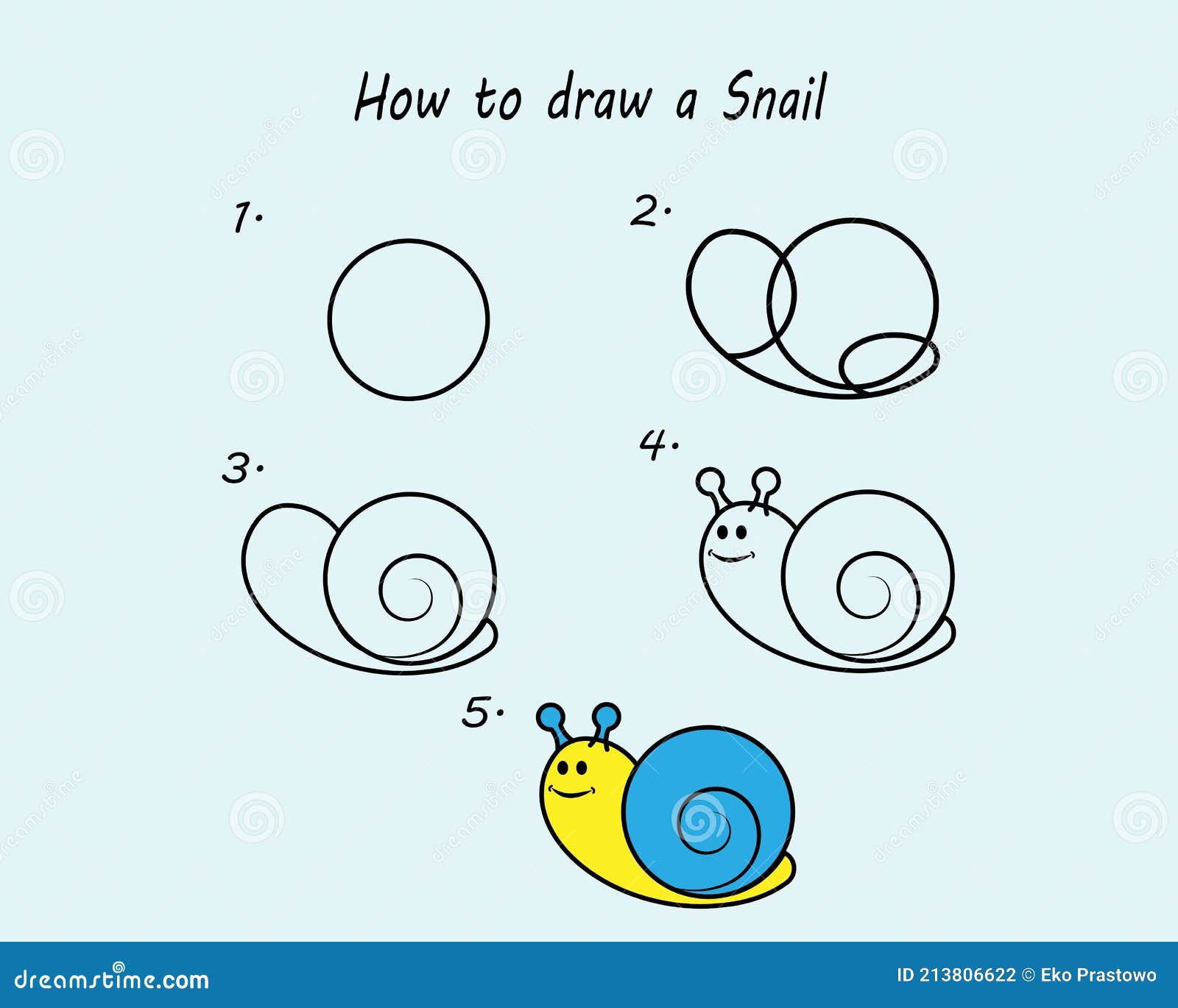Step by Step To Draw a Snail. Drawing Lesson for Children. Vector ...