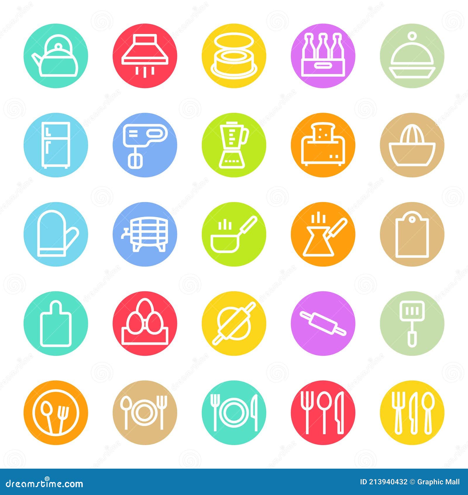 Circle Color Outline Icons for Food. Stock Vector - Illustration of ...