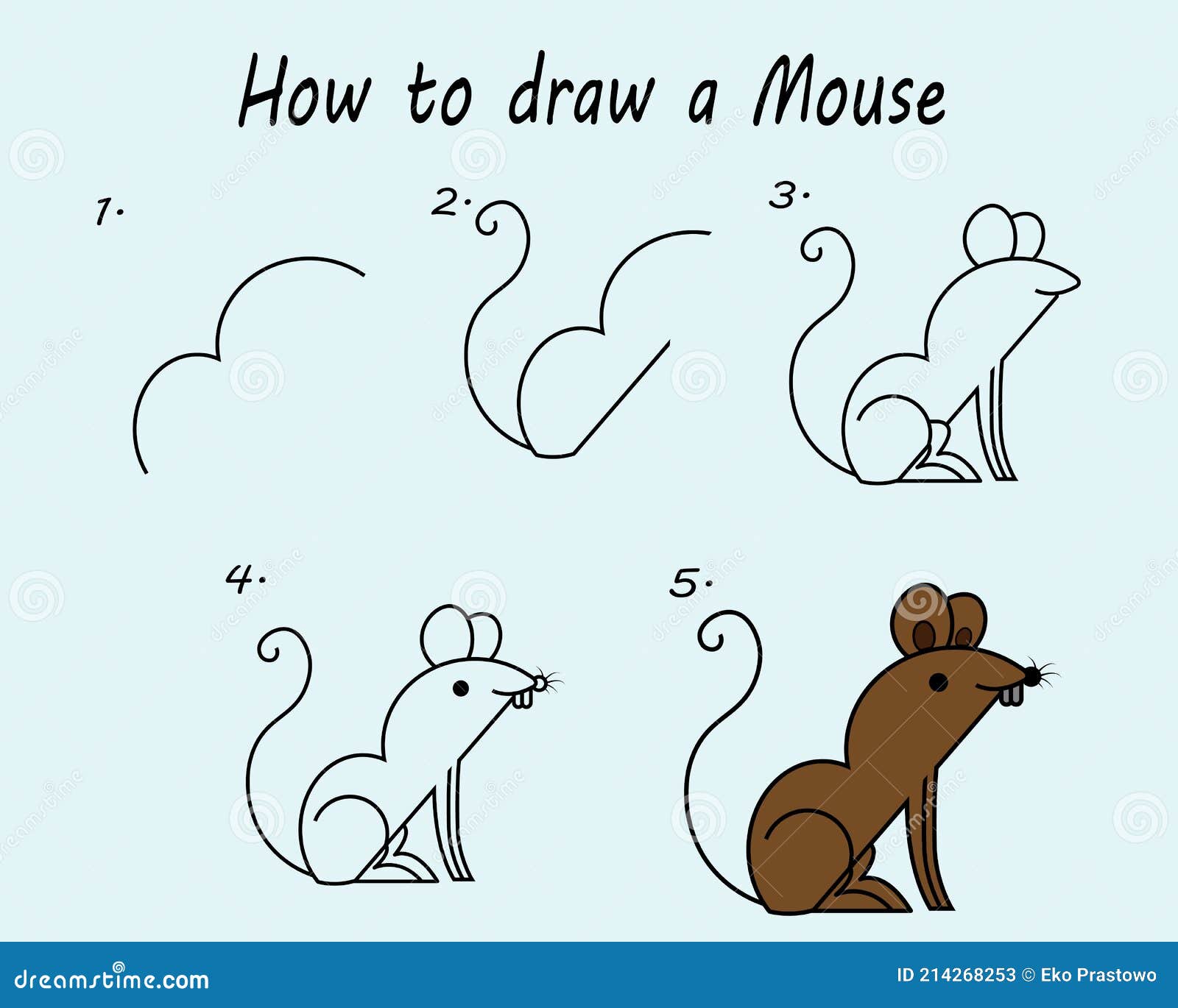 Step by Step To Draw a Mouse. Drawing Lesson for Children. Vector ...