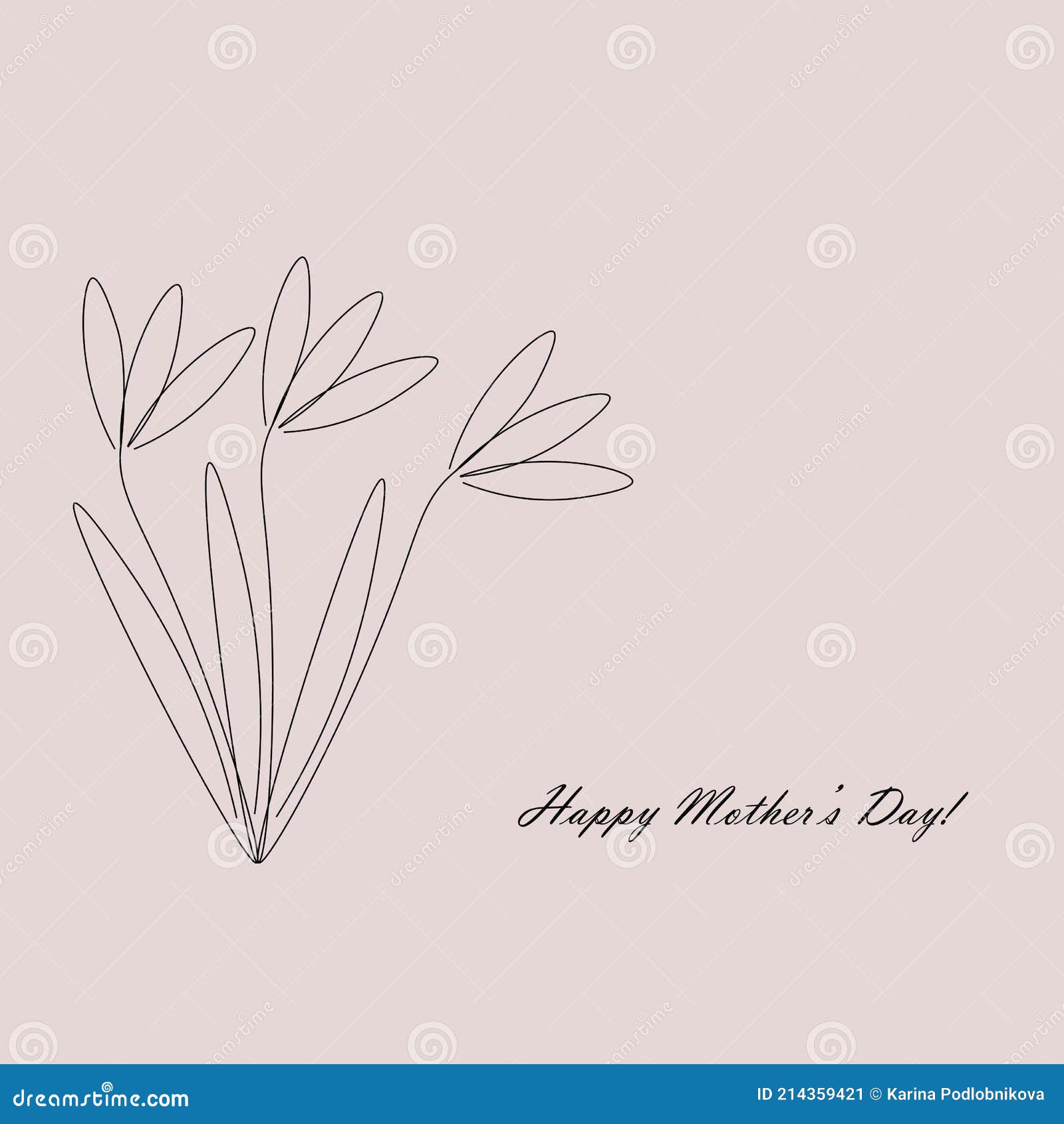Happy Mothers Day Card Design Line Drawing Vector Illustration Stock ...