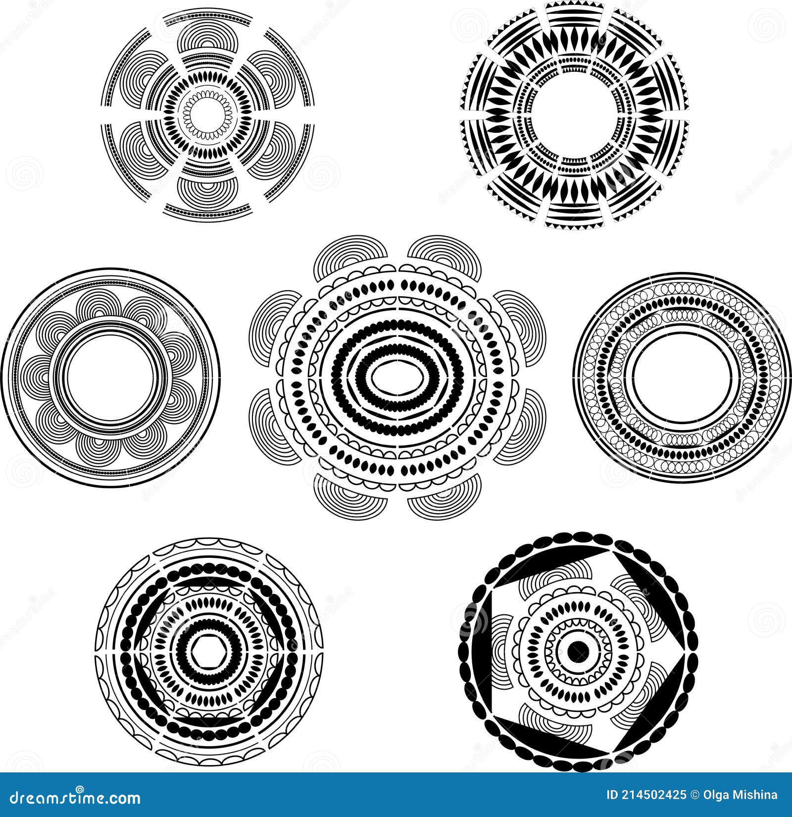 Set of Black and White Circles, Black and White Patterns, Vector Image ...