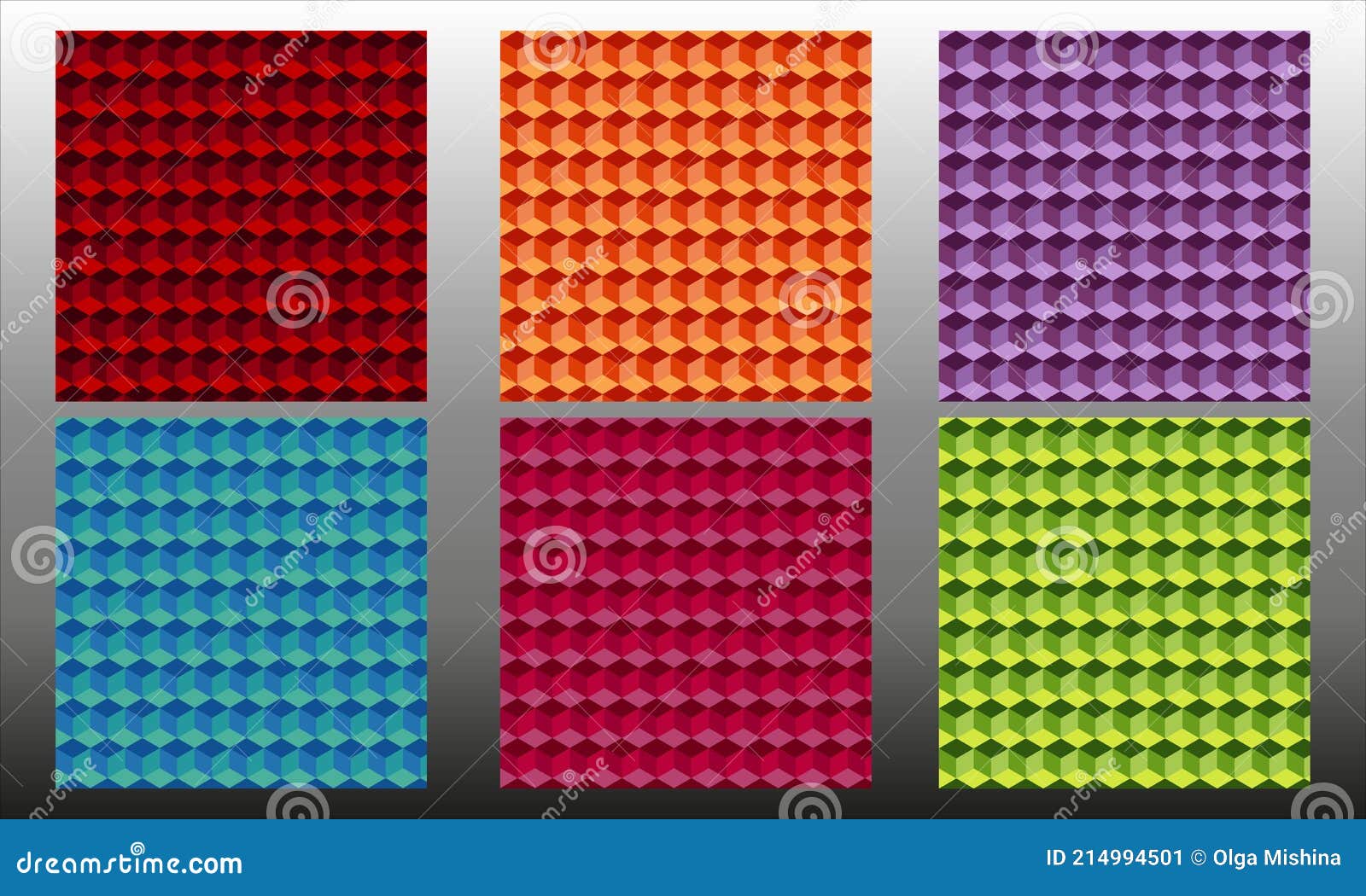Set of Seamless Geometric Patterns, Abstract Background, Colored Cubes ...