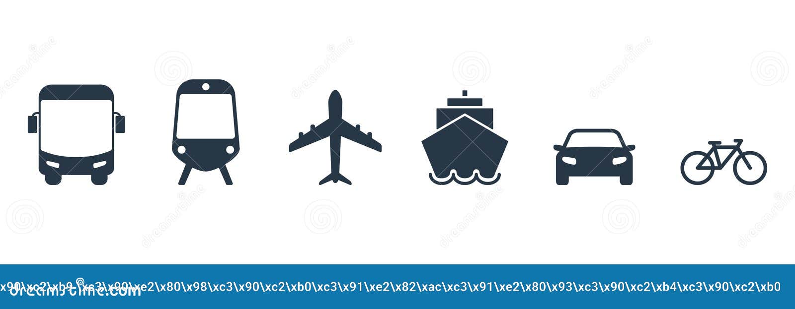 Transportation Icon Set. Airplane, Public Bus, Bike, Train, Ship and ...