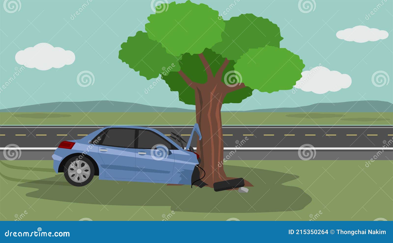 Passenger Car Accident Overturned On A Different Level Bridge. Cartoon ...