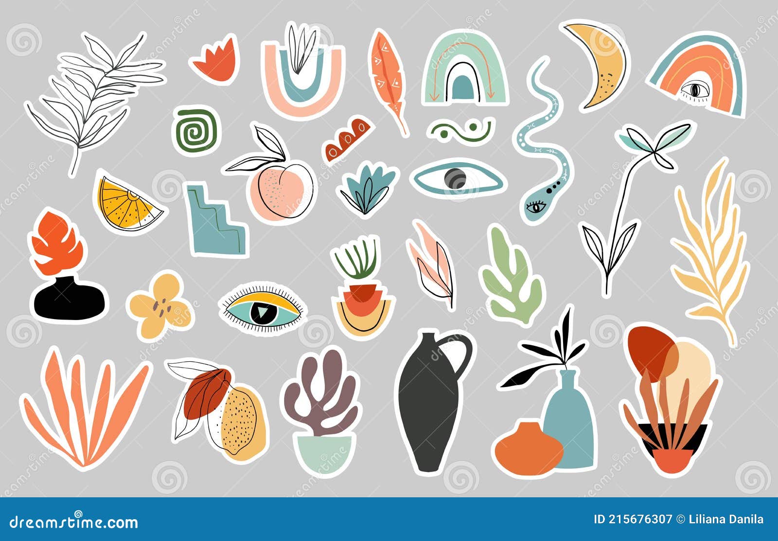 Summer Stickers Collection with Modern Elements, Contemporary Design ...