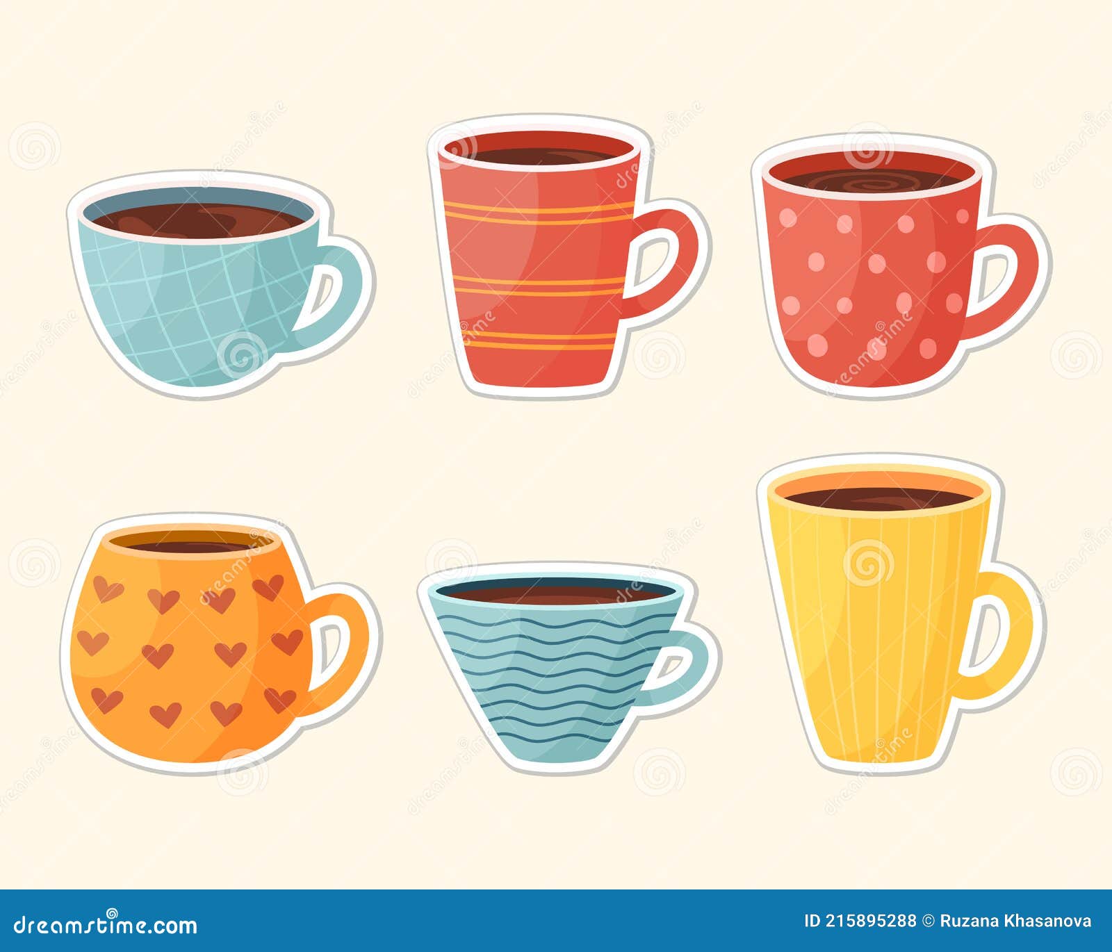 Set Of Cute Cozy Mug Stickers. Hot Drinks In Cartoon Style In Different ...