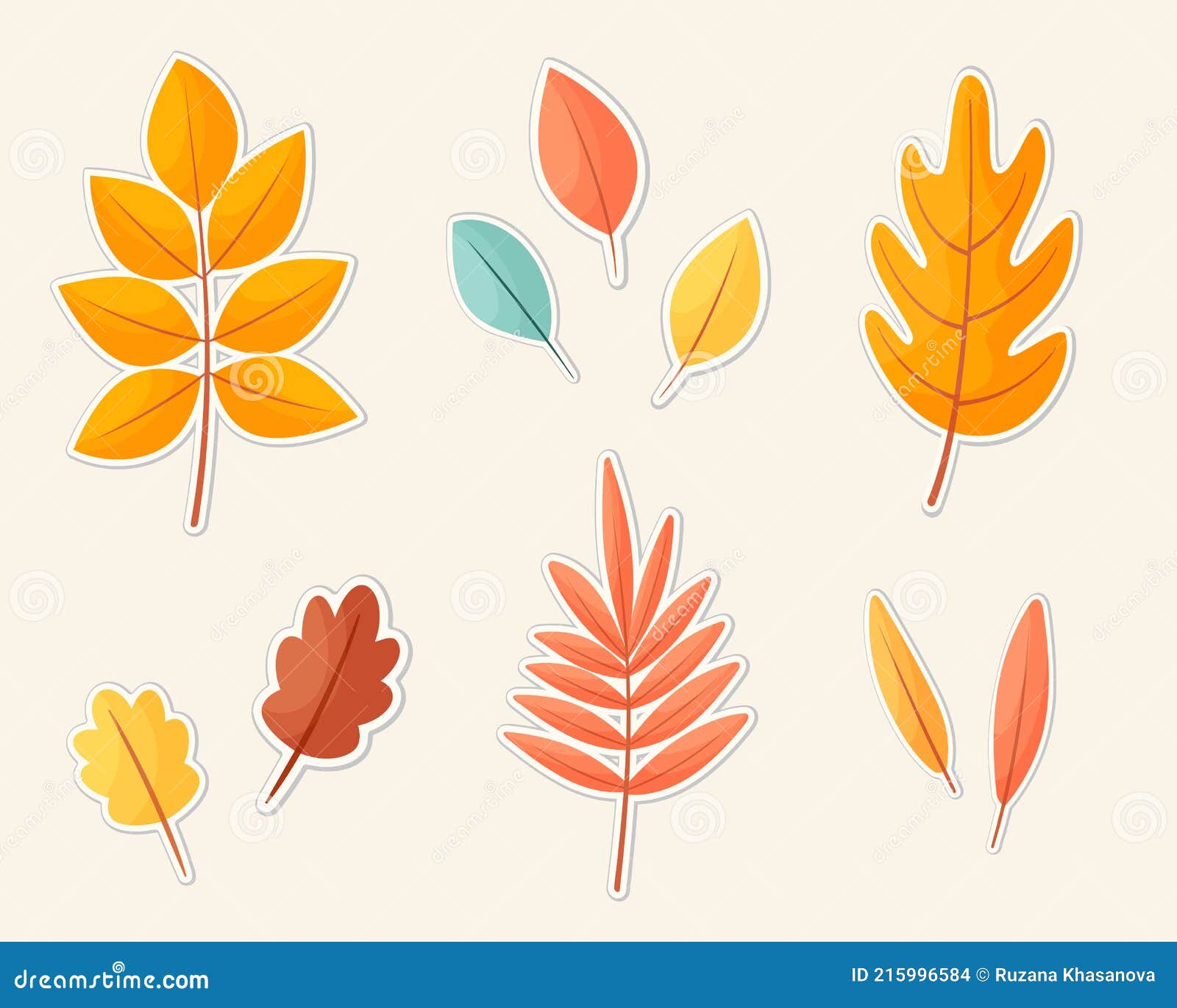 Set of Vector Stickers Leaves in Cartoon Style. Stock Vector ...