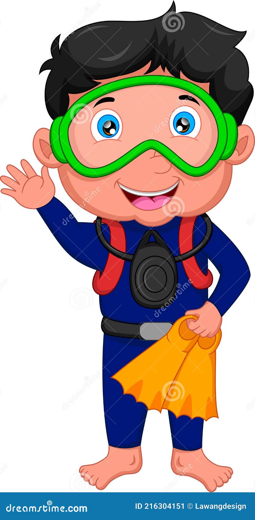 Boy diver waving stock vector. Illustration of scuba - 216304151