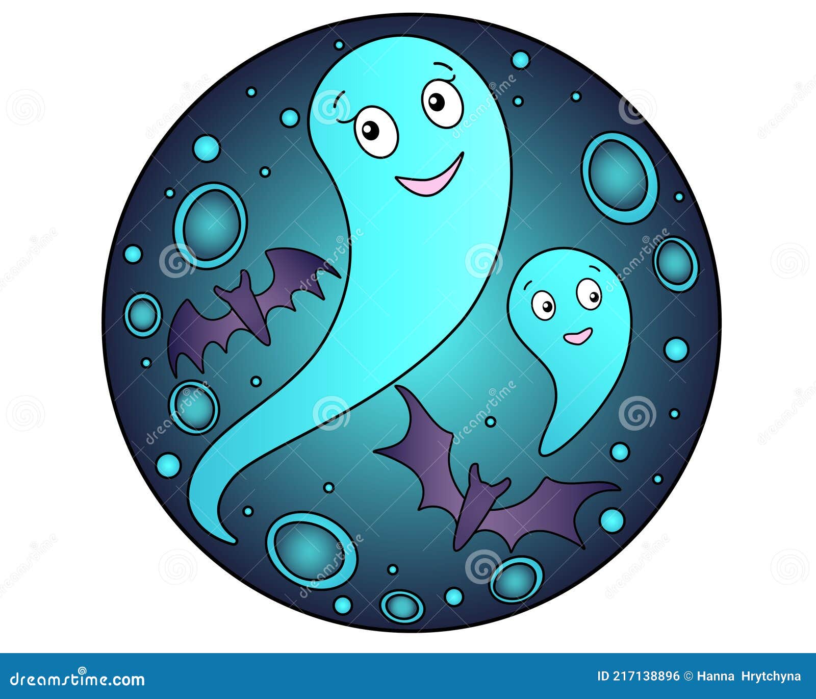 Ghosts On The Background Of The Moon And Stars - Vector Linear Color ...