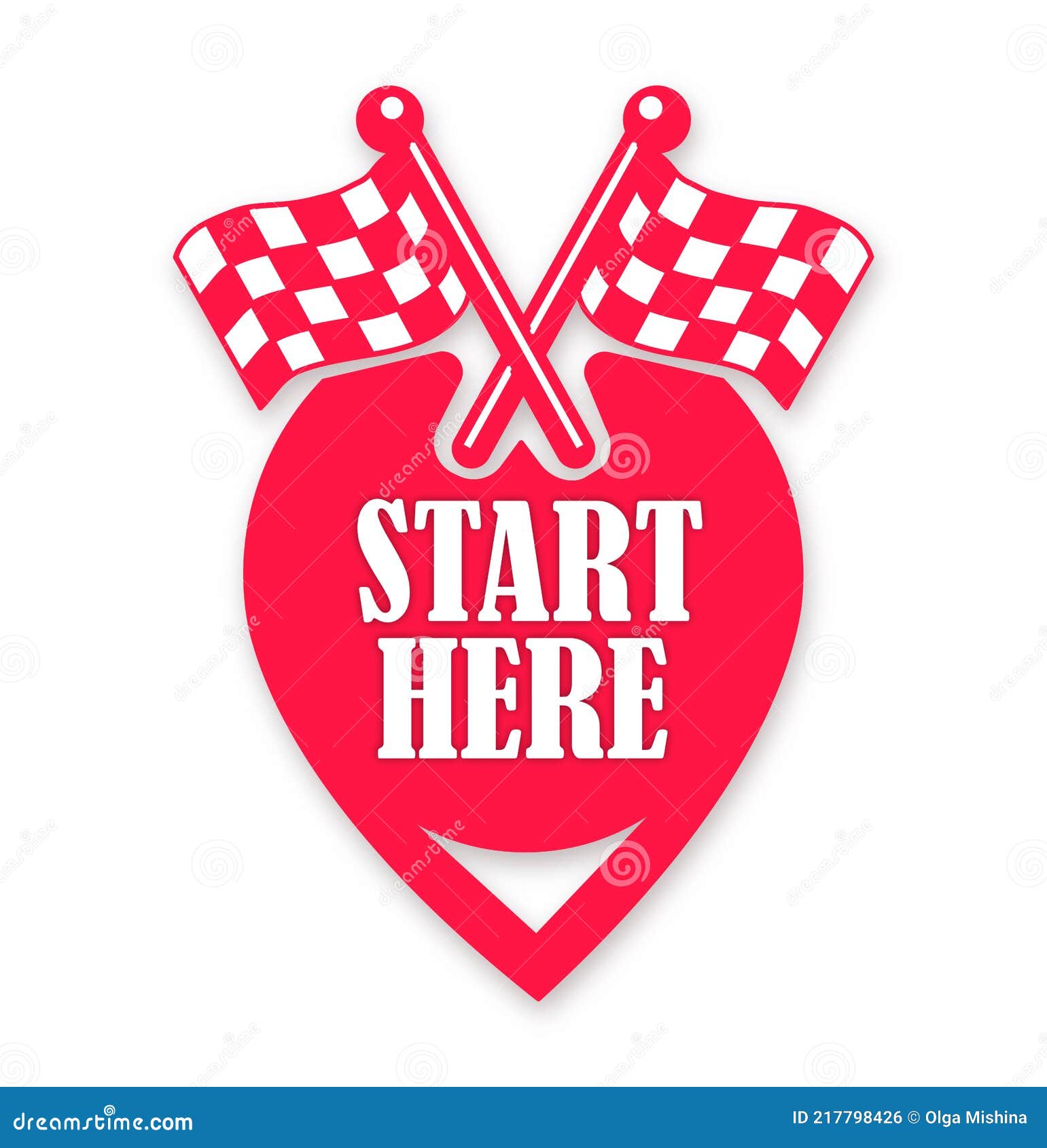 Start Here Banner with Starting Flag Icon, Vector Illustration Stock ...