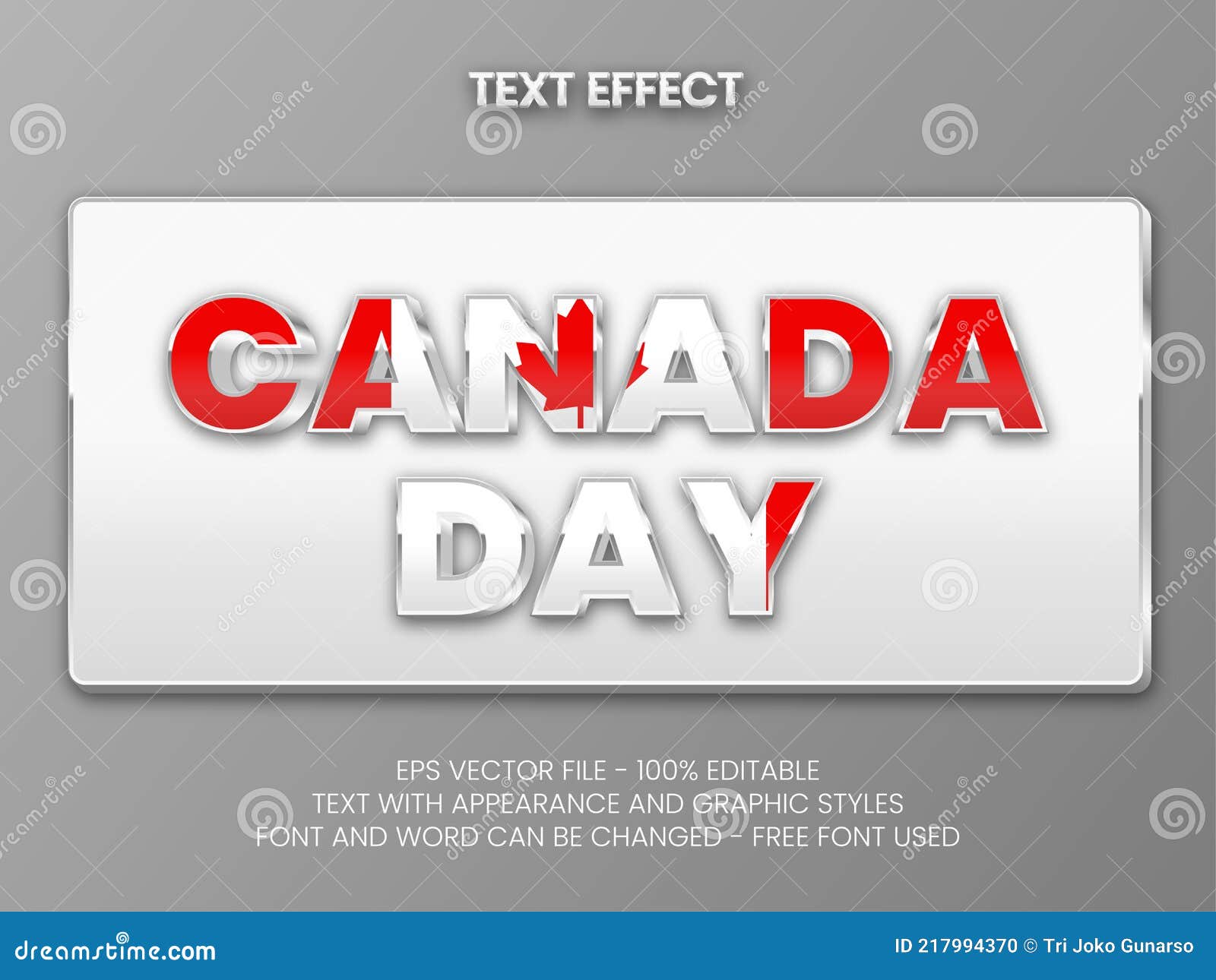3d Text Effect Canada Flag Style with Silver Color. Stock Vector ...