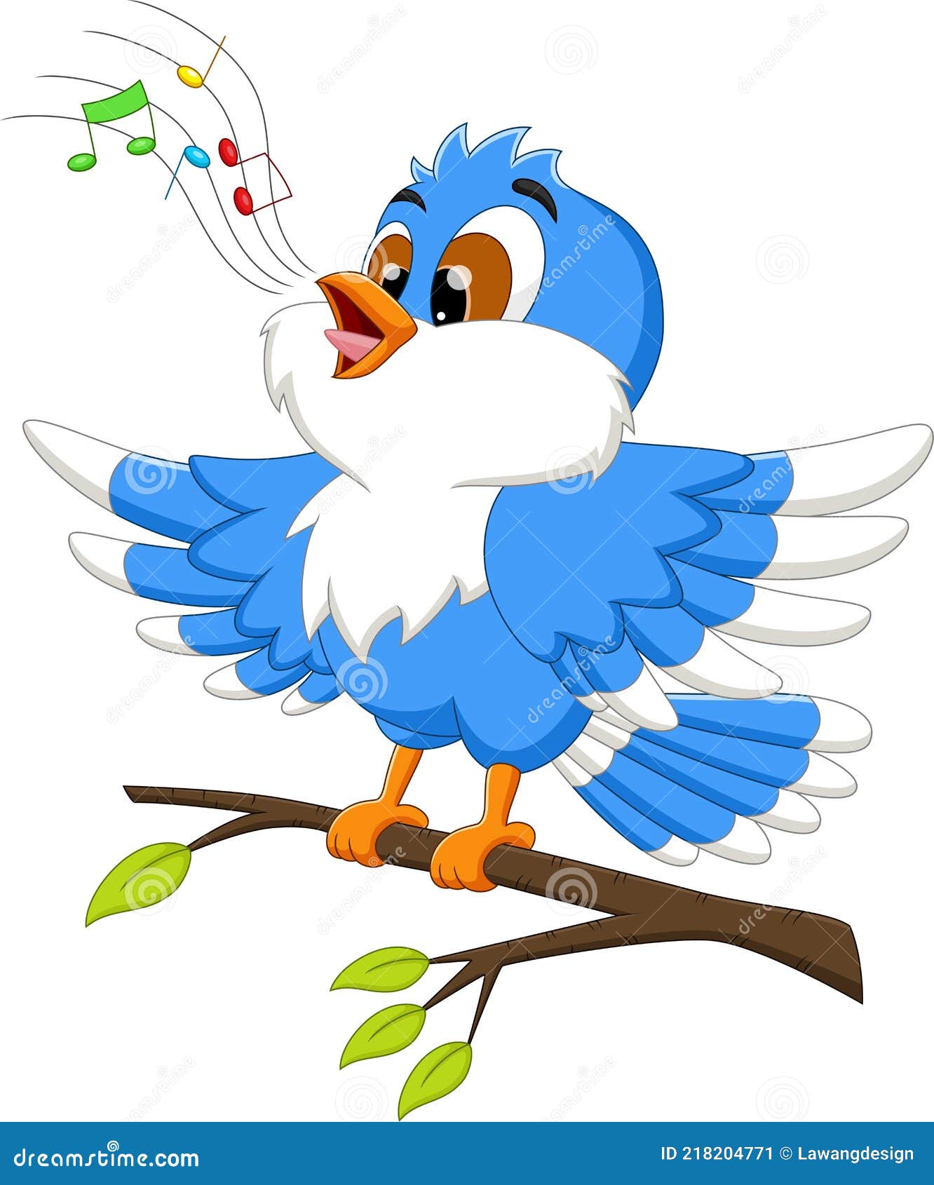 Cartoon singing bird stock vector. Illustration of note - 218204771