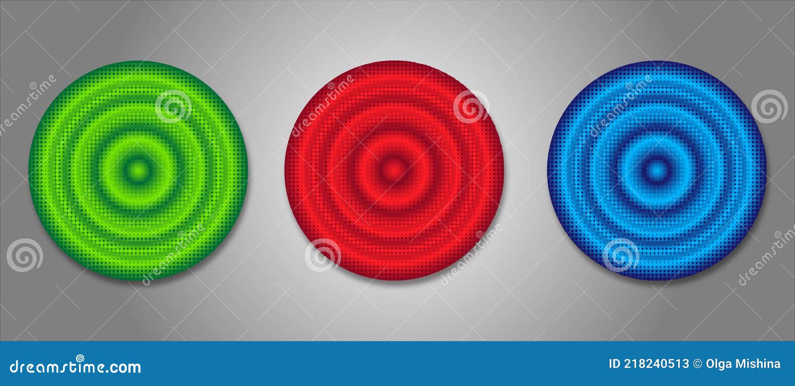 Large 3d Round Buttons of Three Colors Red, Green, Blue, Dot Gradient ...
