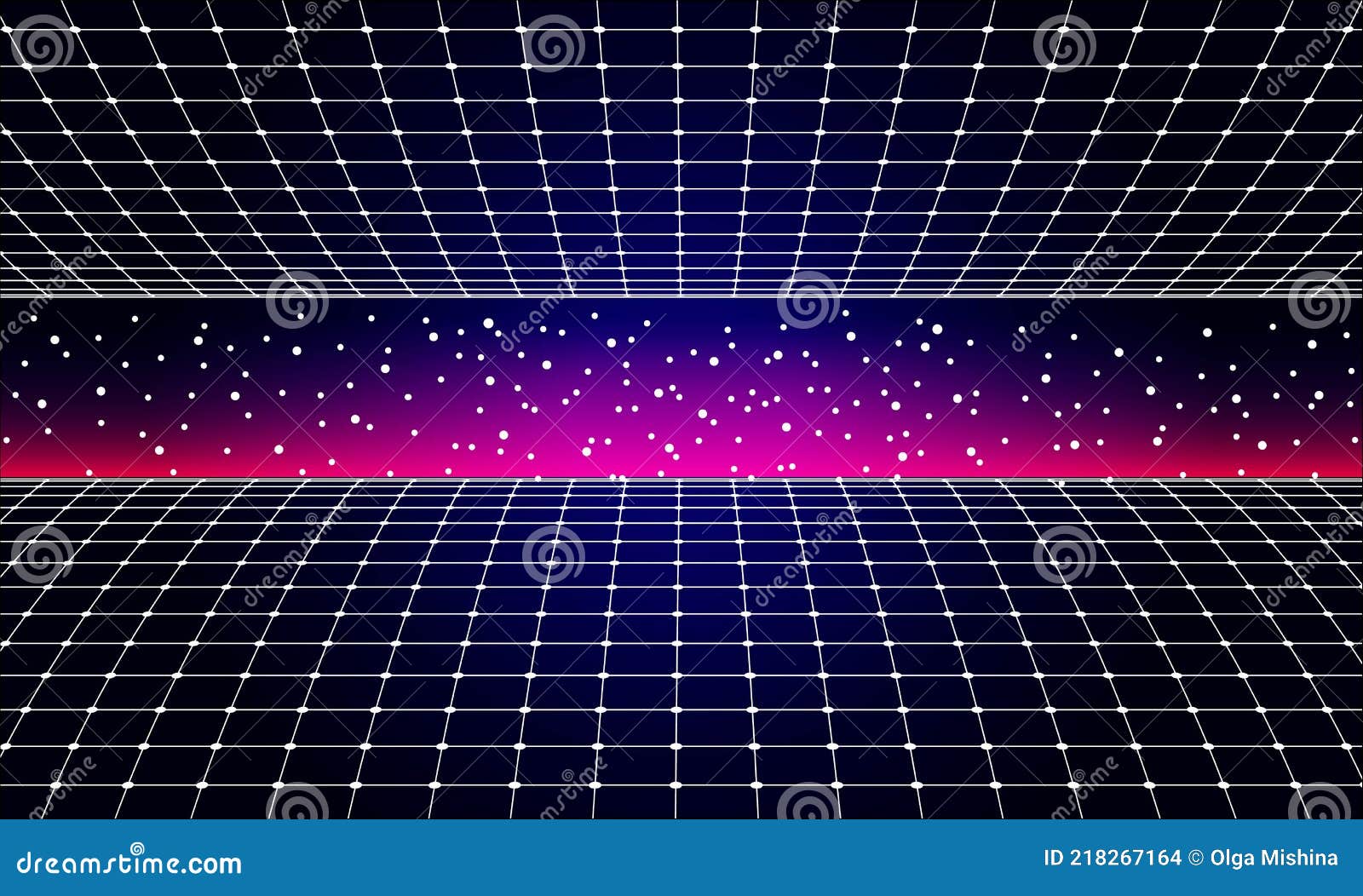 Retro Grid with Dots and Stars, Neon Sunset, Bright Light, Open Space ...