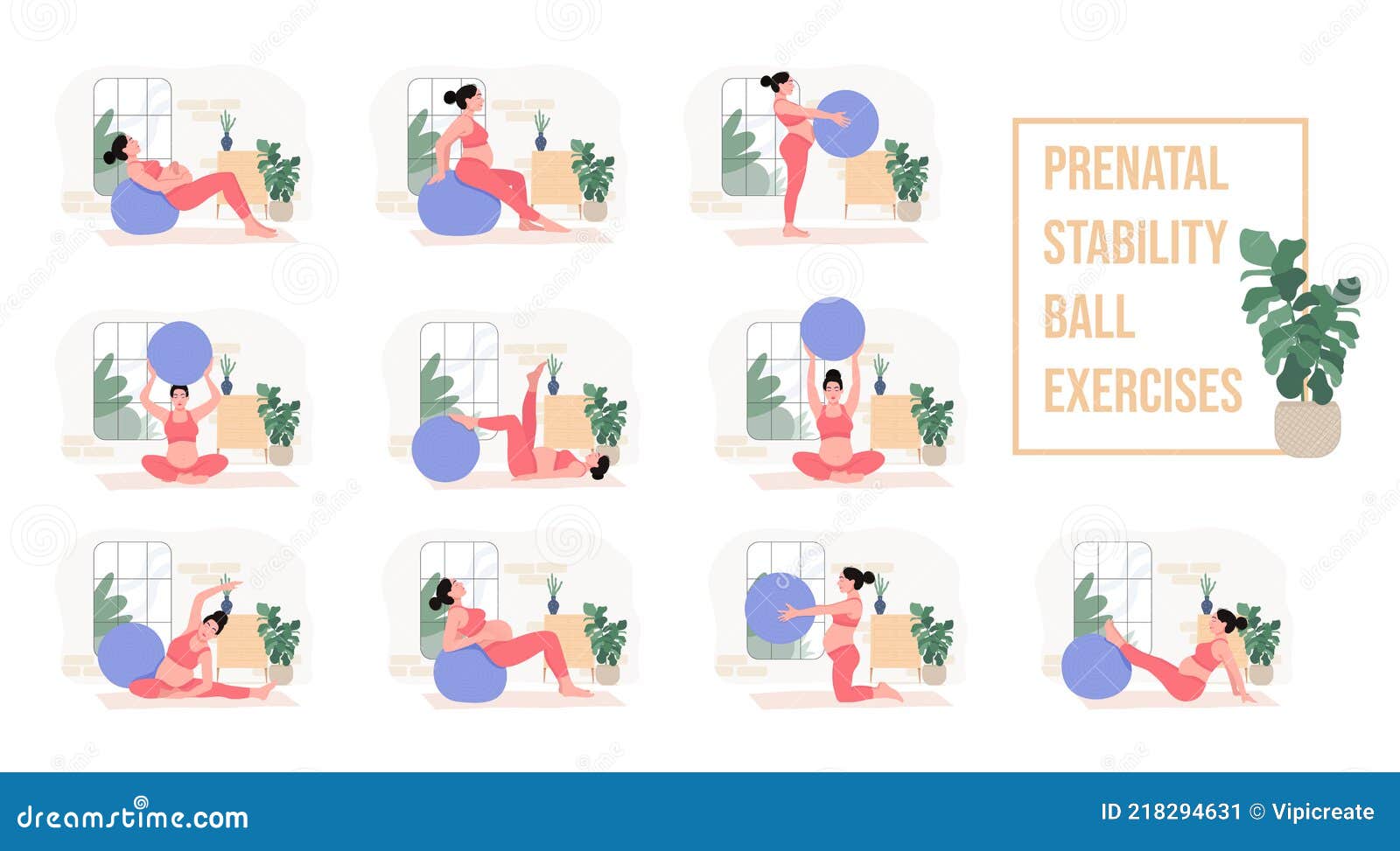 Prenatal + Pregnancy Workouts Set. Stability Ball Exercises. Working ...