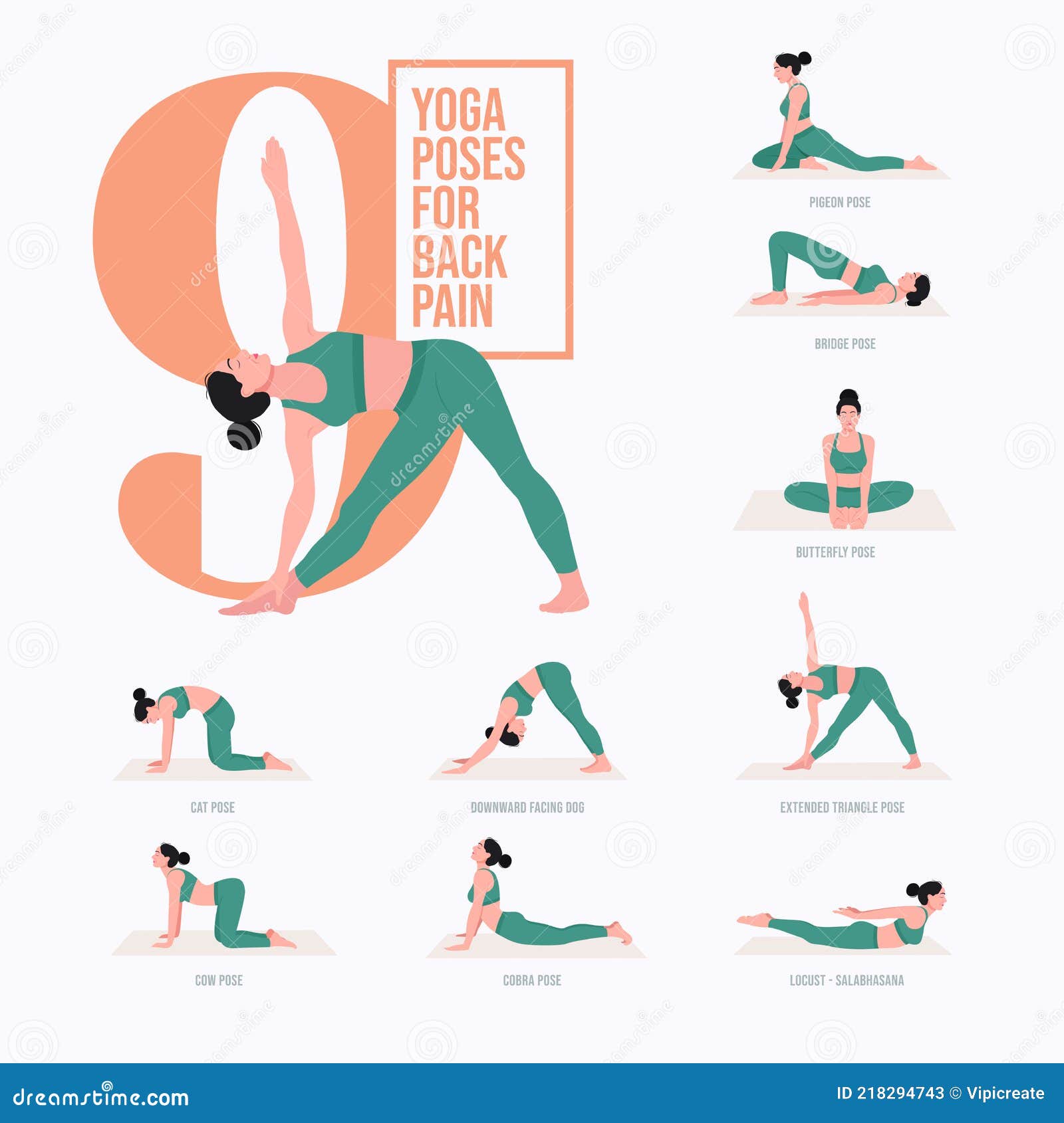 Back Pain Relief Yoga Poses. Young Woman Practicing Yoga Poses Stock ...