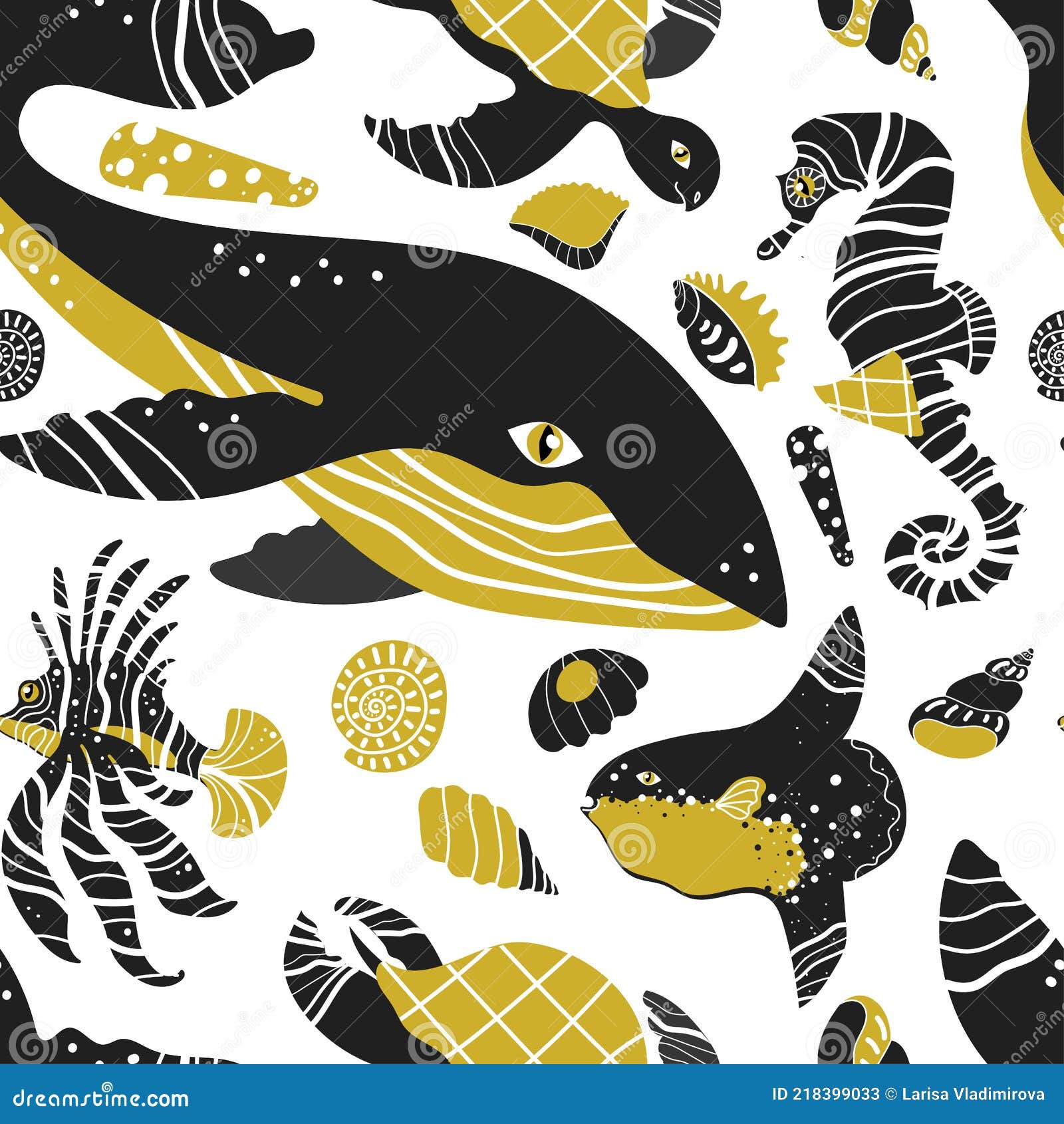 Seamless Pattern with Sea Animals and Shells. Stock Vector ...