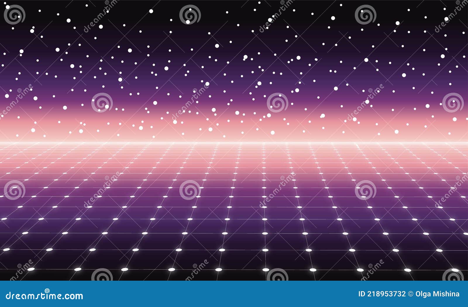 Retro Grid with Dots and Stars, Neon Sunset, Bright Light, Open Space ...