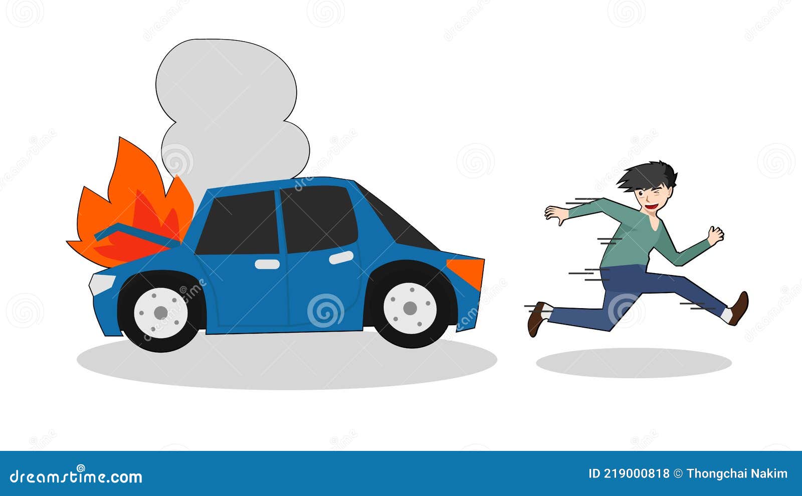 Cartoon Man Running Away from the Car. Accident Caused the Front To ...