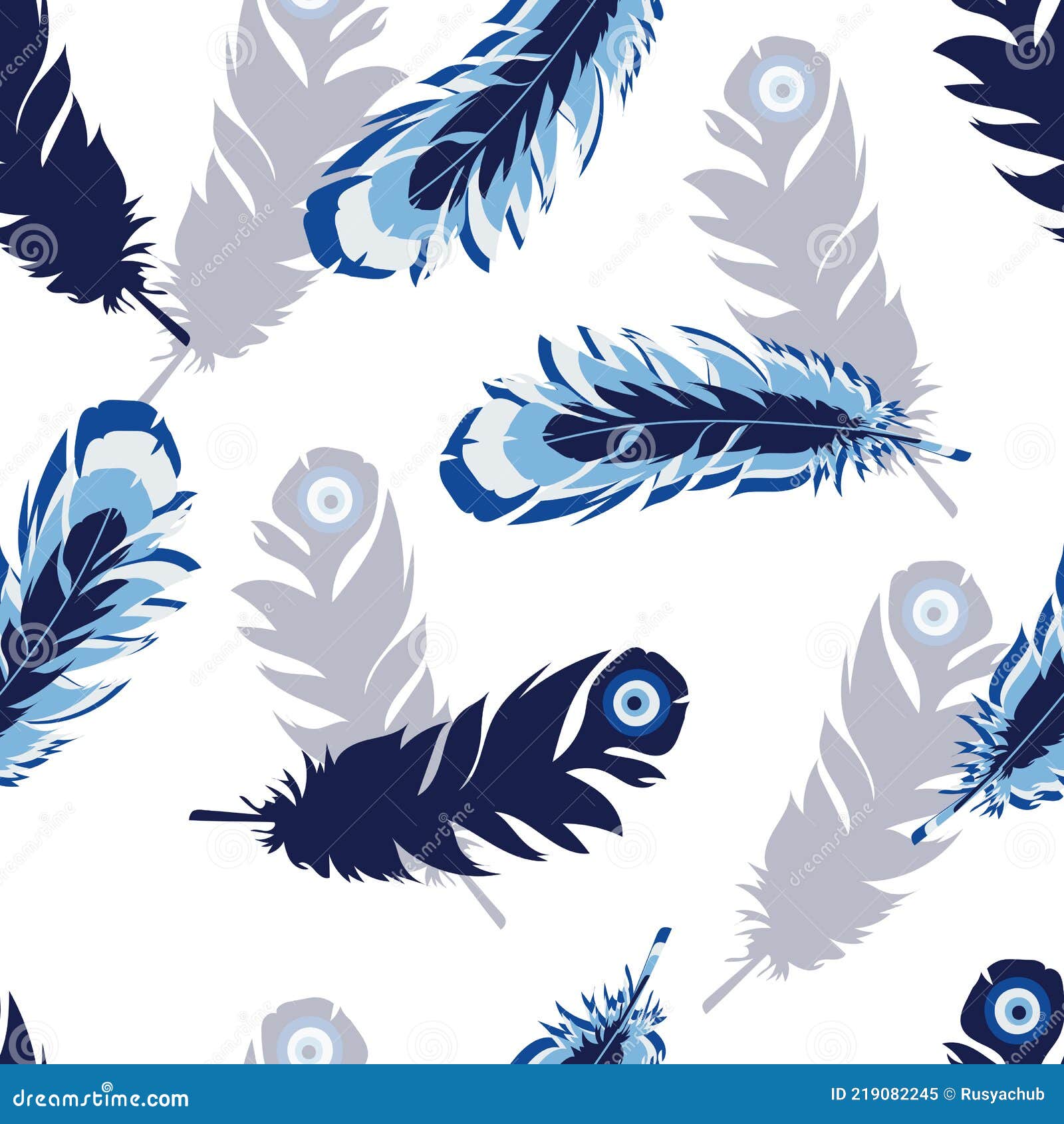 Creative Bird Feathers. Seamless Pattern in Blue Tones for Printing on ...