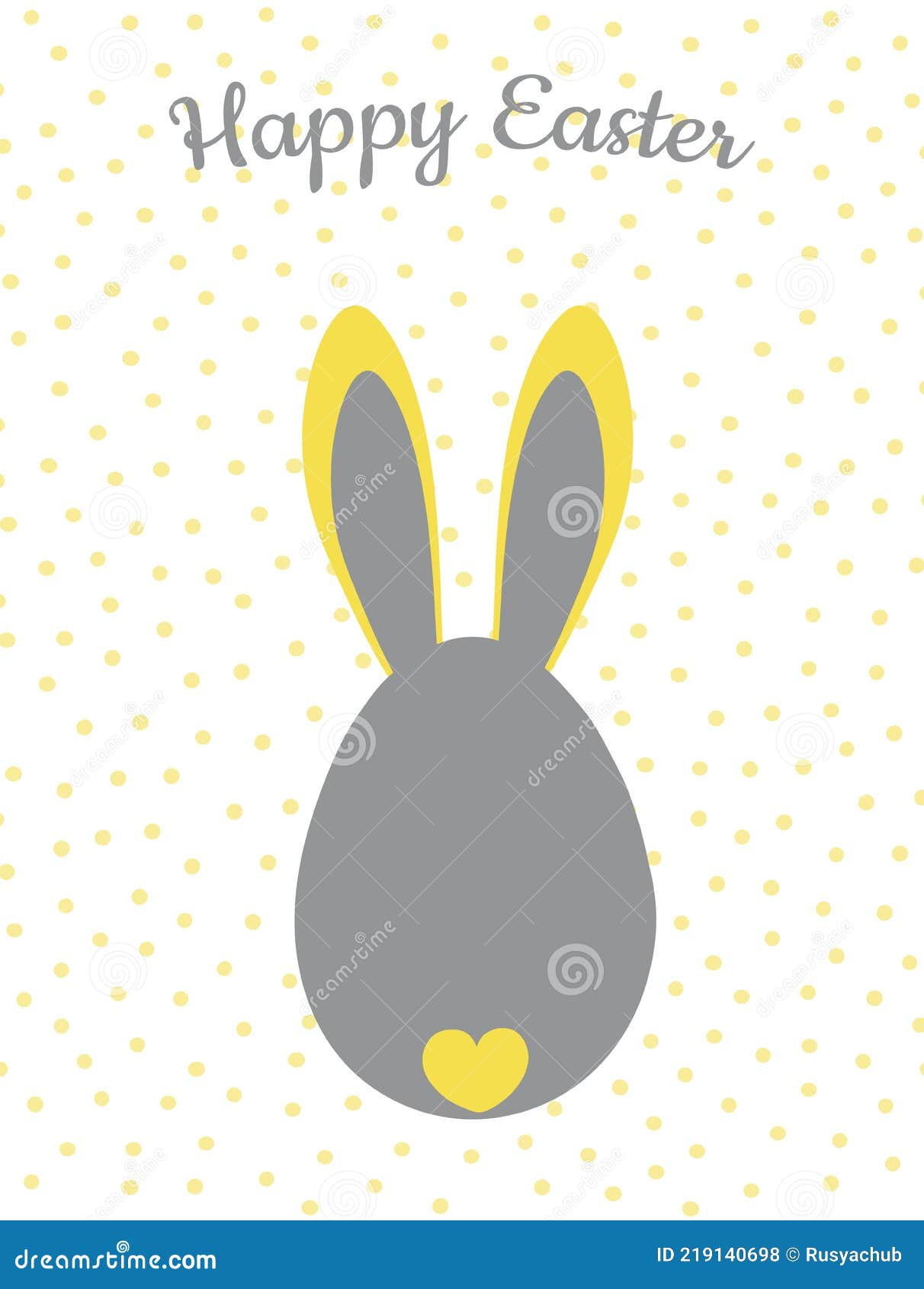 A Cute Gentle Gray Bunny with Funny Ears for Easter Day. Greeting Card ...