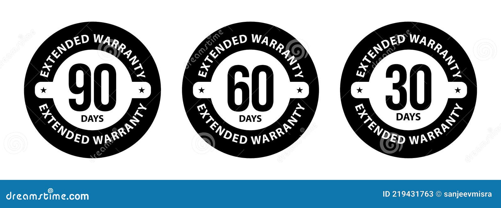 90 Days, 60 Days and 30 Days Extended Warranty Stock Vector ...